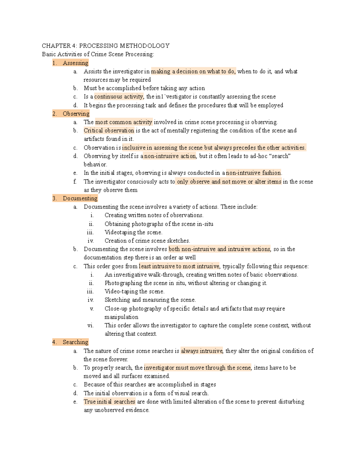 Crime Scene Invest CH 4 & 5 - CHAPTER 4: PROCESSING METHODOLOGY Basic ...