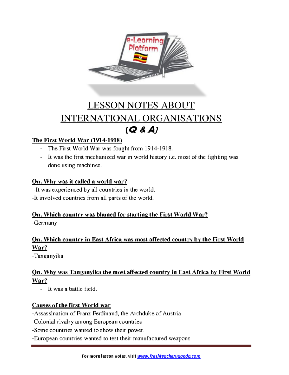 TEST Lecture notes - LESSON NOTES ABOUT INTERNATIONAL ORGANISATIONS ( Q ...