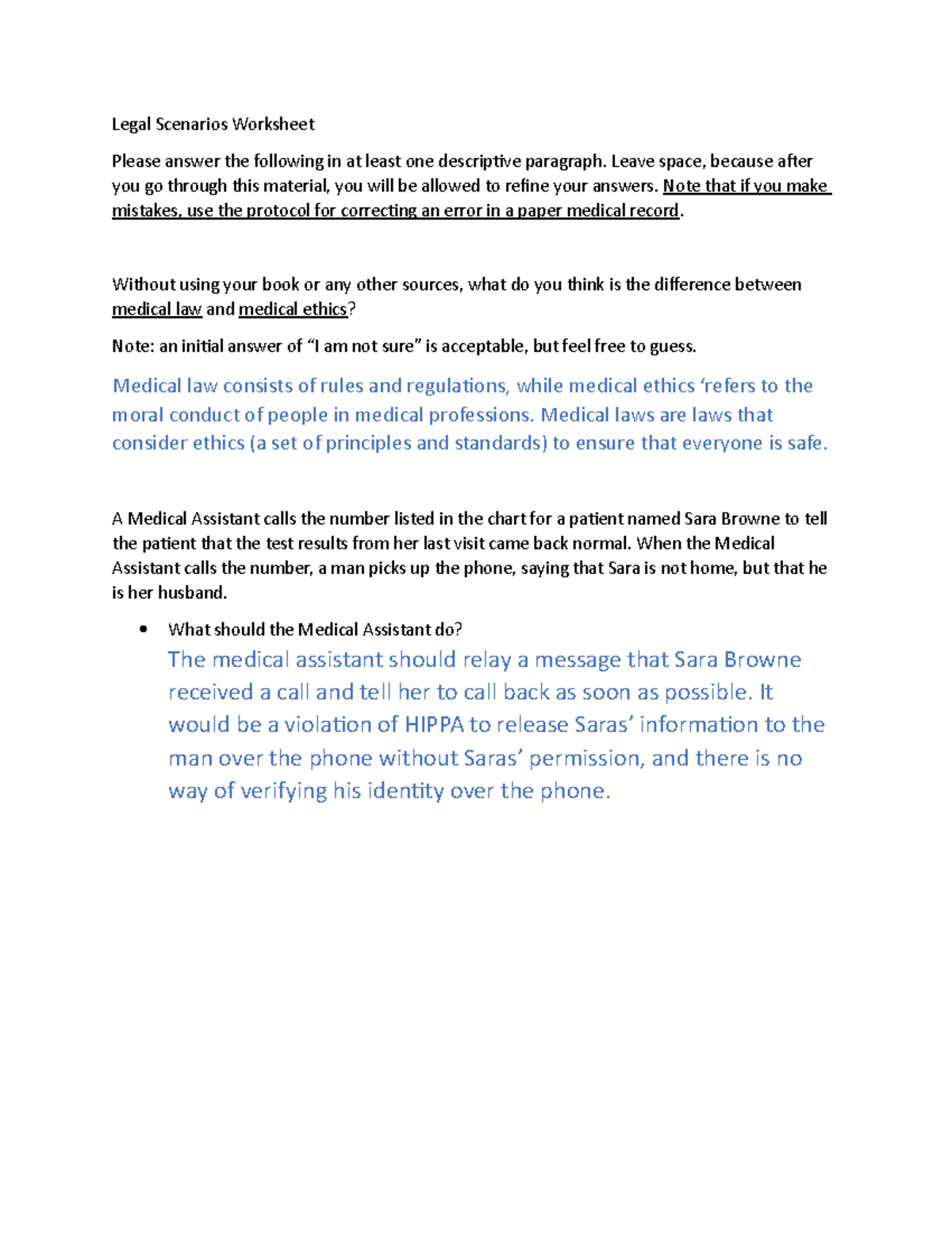 Day 1 - Legal Scenarios Worksheet - Legal Scenarios Worksheet Please ...