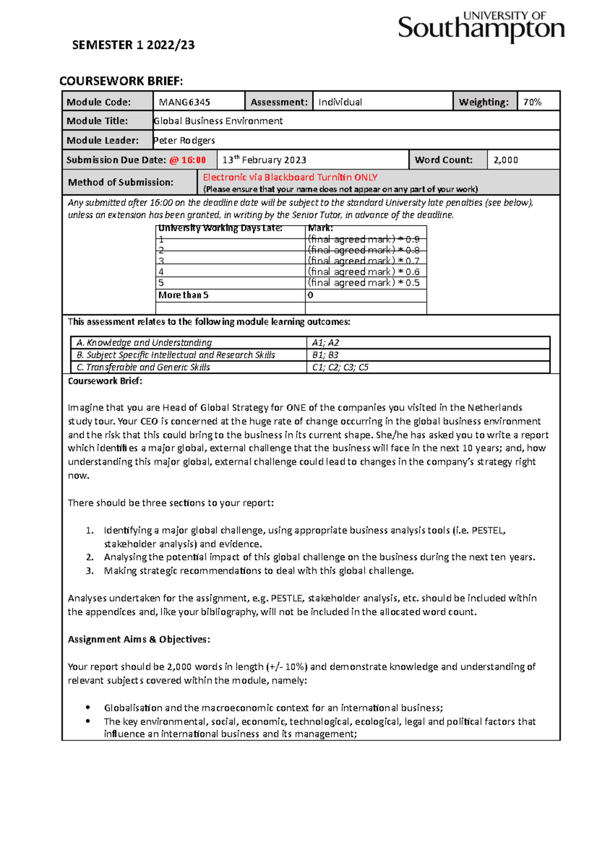 GBE Individual Assignment 22 23 (1) - COURSEWORK BRIEF: A. Knowledge ...