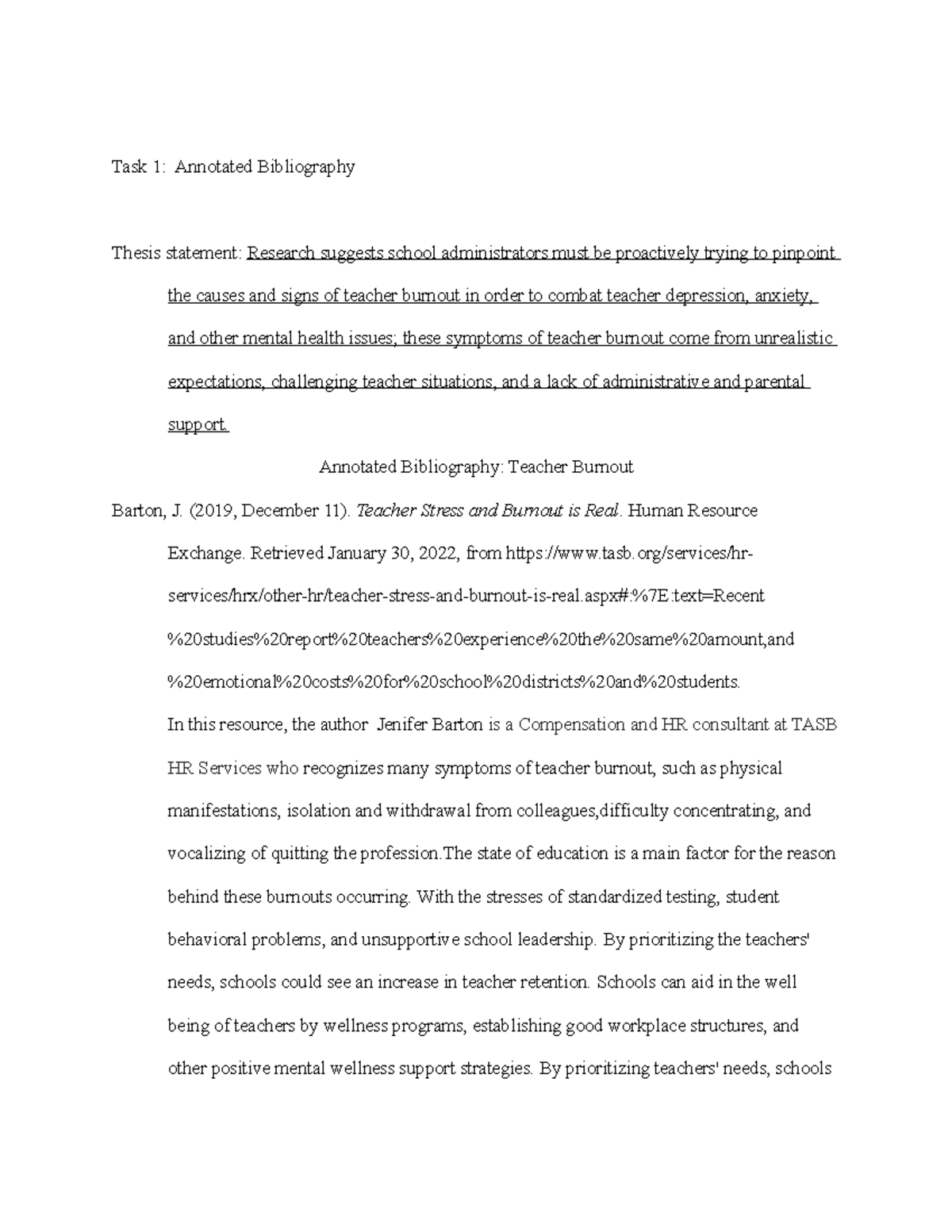 Annotated Bibliography - Task 1: Annotated Bibliography Thesis ...