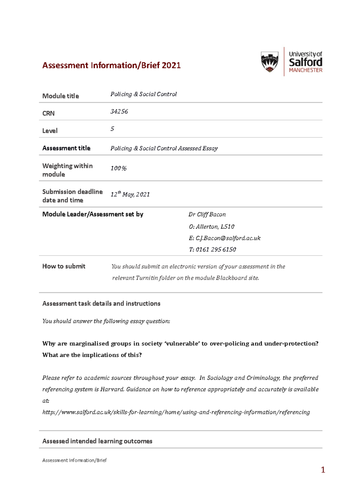 Policing Level 5 Assessment-Brief-Form.2021 (1) 2 - Assessment Information/Brief 2021 Module ...