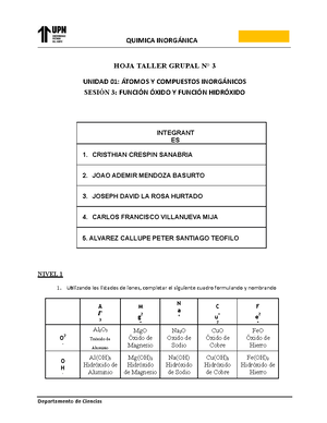 Hoja Taller de Teoría N° 6 Sales Oxisales y Haloideas - QUIMICA INORGÁNICA HOJA TALLER SEMANAL N ...