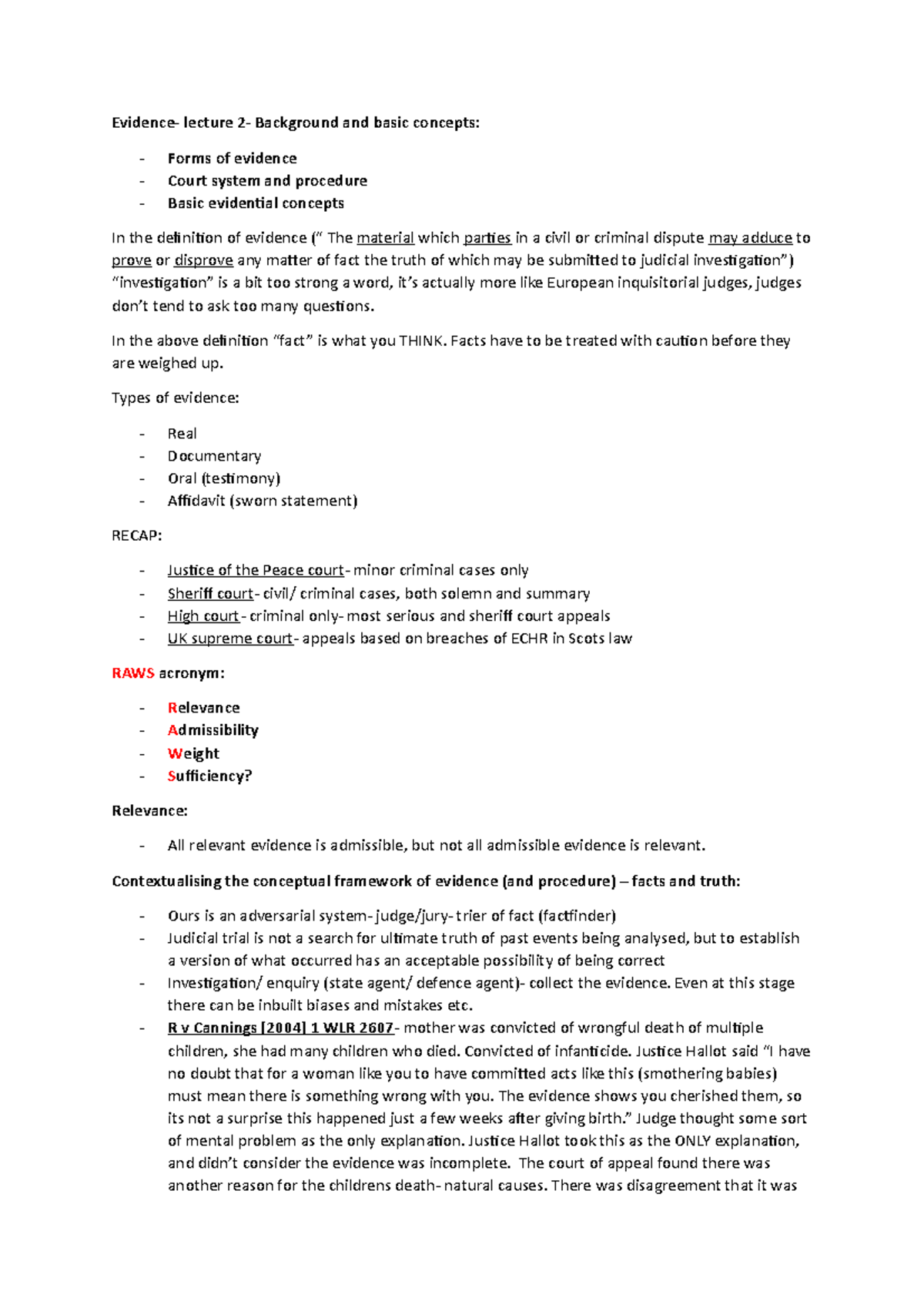 Evidence- lecture 2 basic concepts - Evidence- lecture 2- Background ...