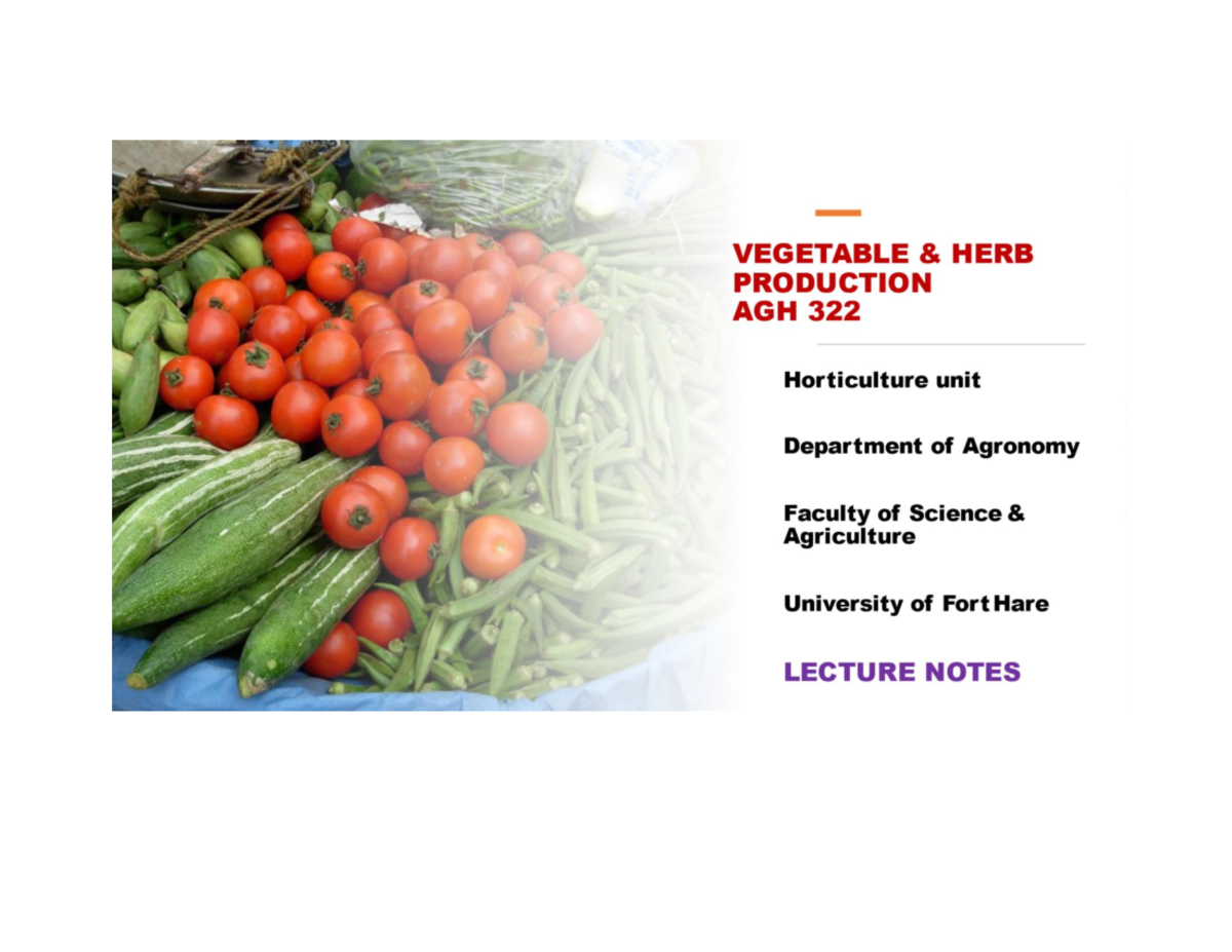 AGH 322 Chapter 1 -3 - they are very helpful and much easy - i Vegetables can grow in the wild ...