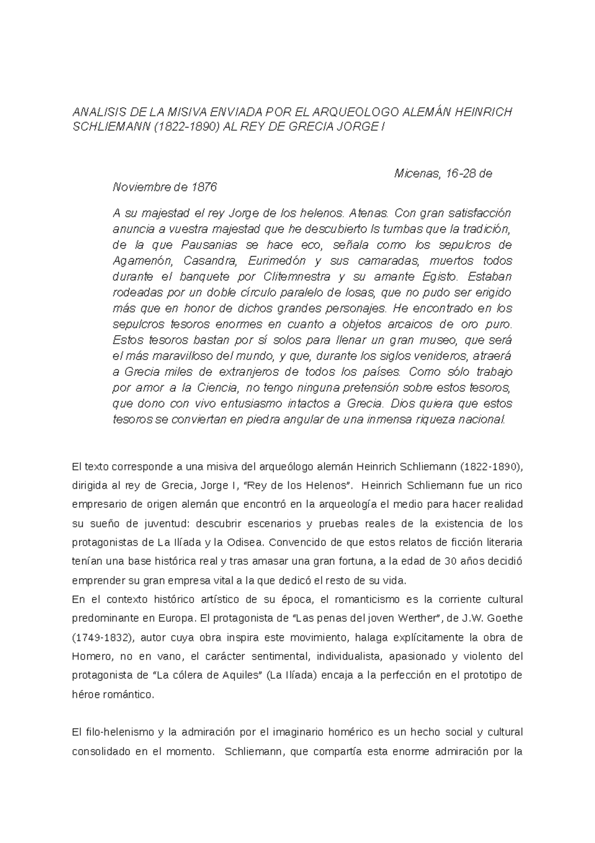 Analisis DE LA Misiva Enviada POR EL Arqueologo Alemán Heinrich ...