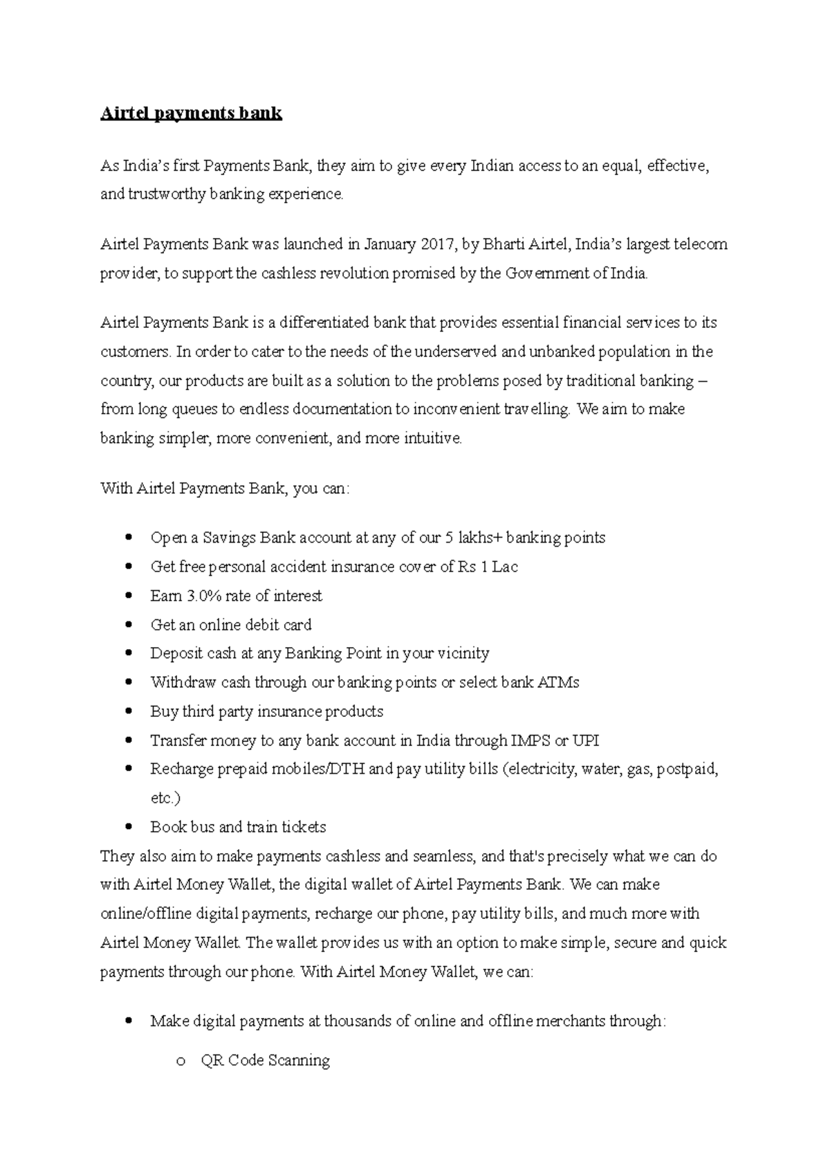 Airtel - Please find the assignment attached - Airtel payments bank As ...