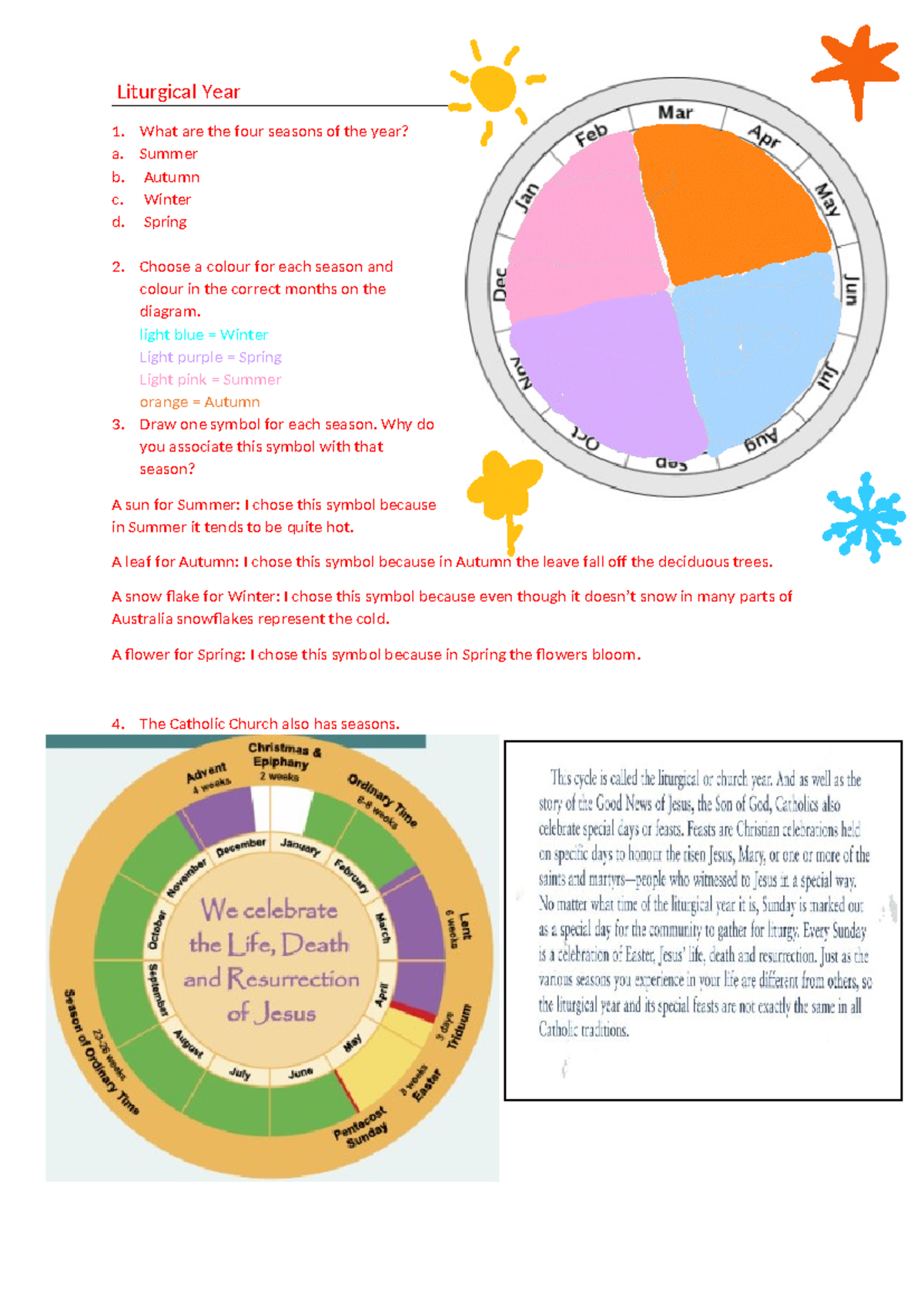 Liturgical Year - What are the four seasons of the year? a. Summer b ...