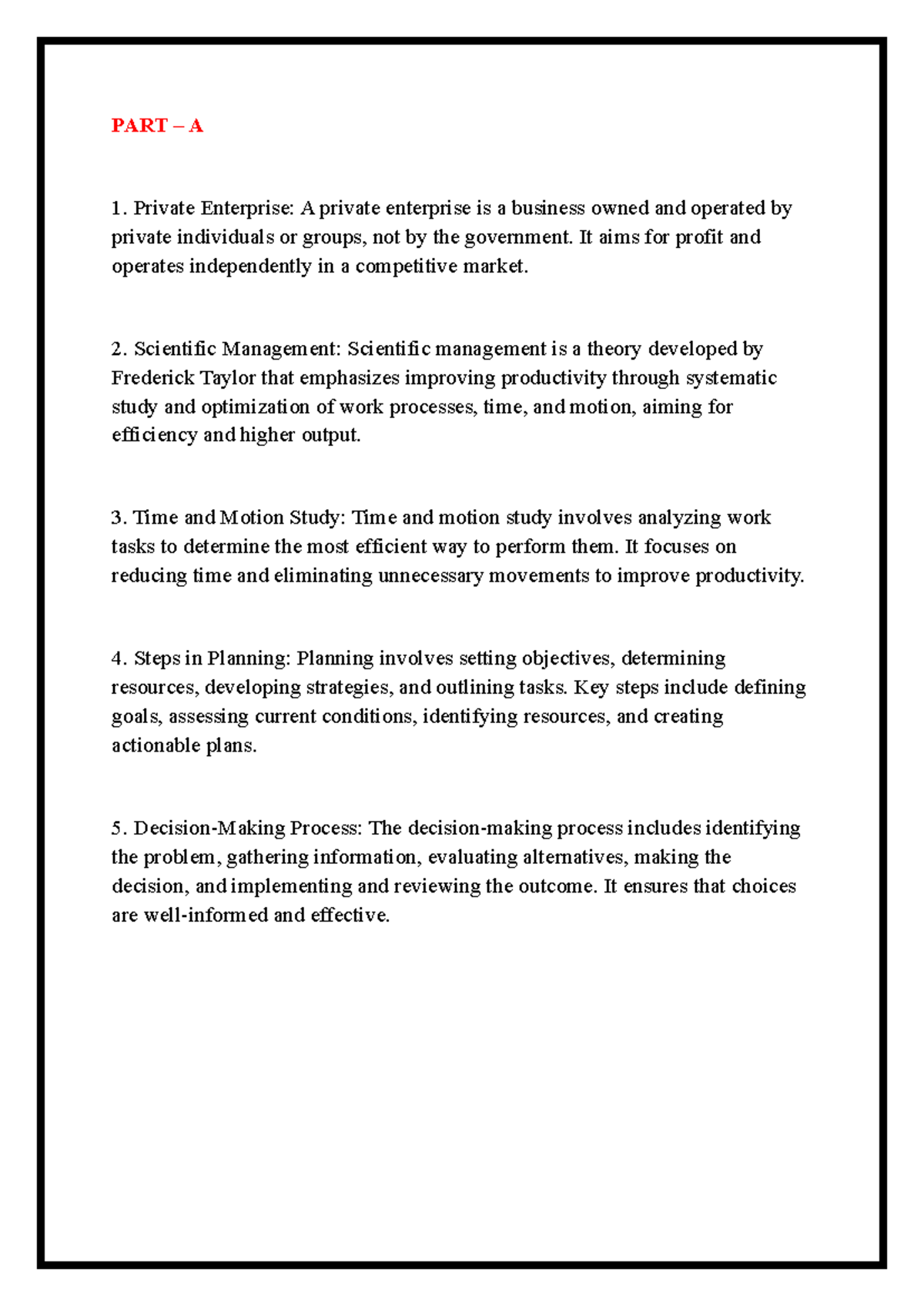 MID 1 - POM - POM Notes - PART – A Private Enterprise: A private ...