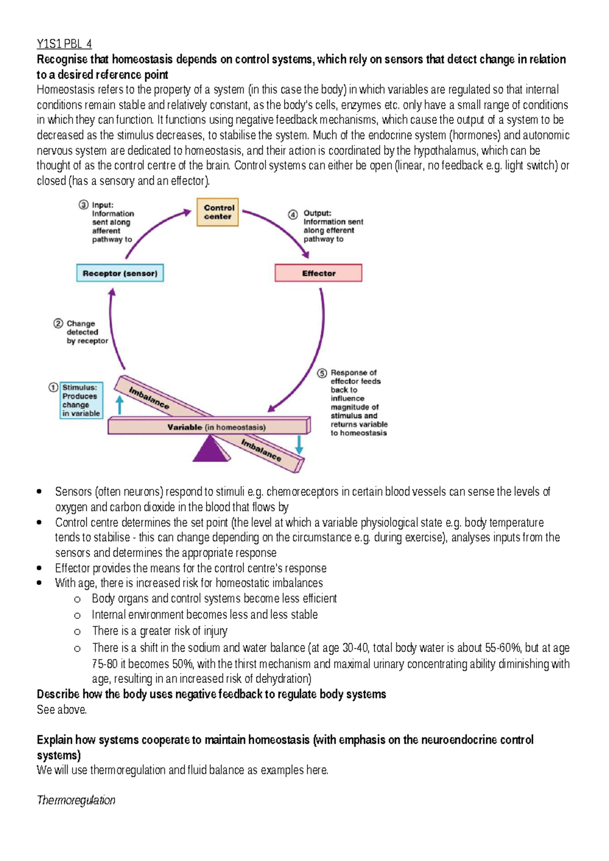Y1S1 PBL 4 - Paper - Y1S1 PBL 4 Recognise that homeostasis depends on ...