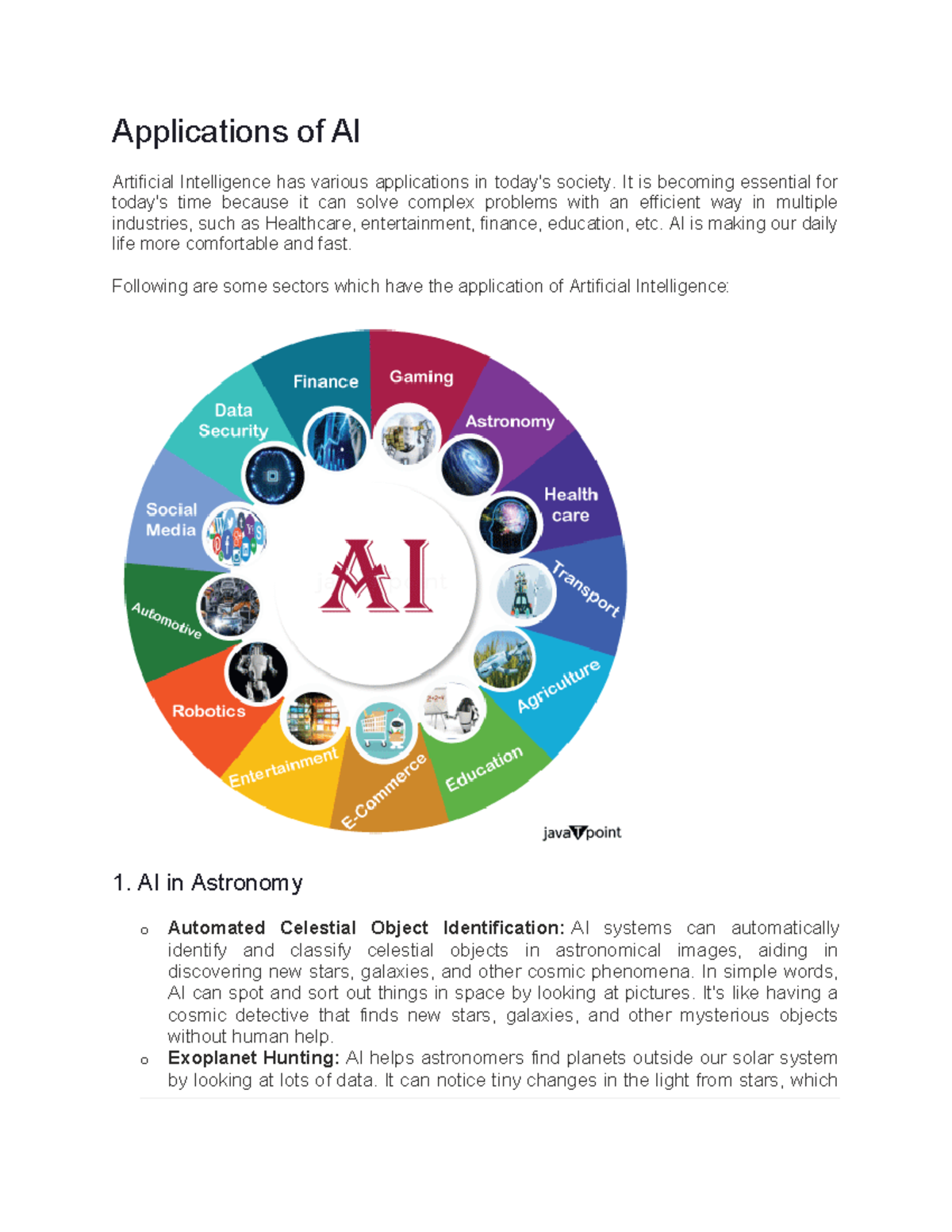 Applications of AI - notes - Applications of AI Artificial Intelligence ...