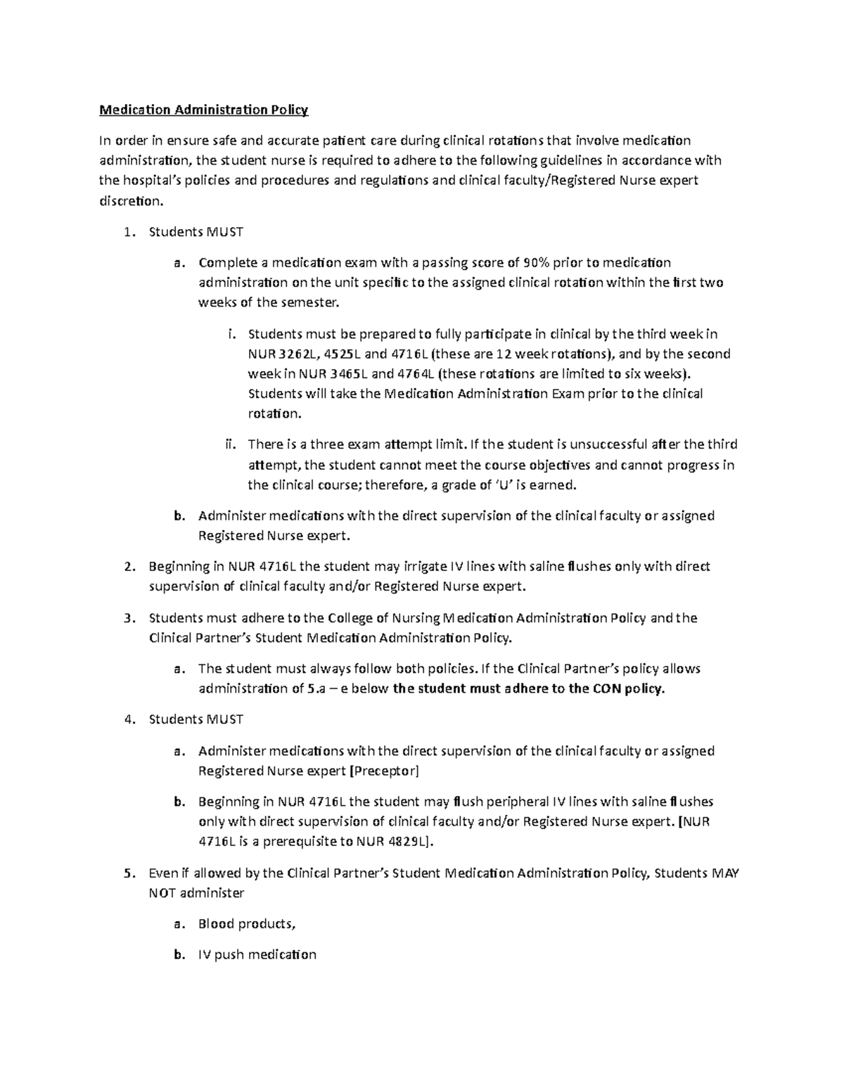 Medication Administration Policy - 1. Students MUST a. Complete a ...