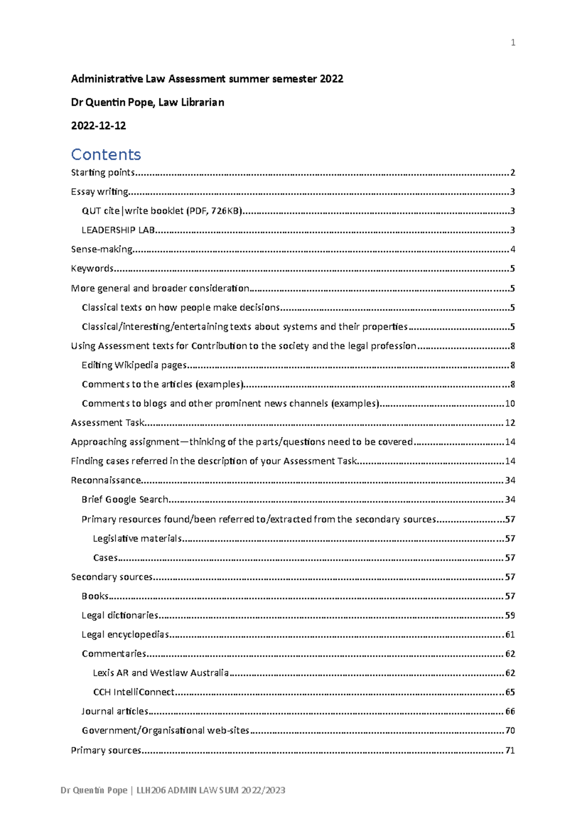 LLH206 Admin Law screenshots lecture legalresearch summersemester-2022 20221212 QP - Dr Quentin ...