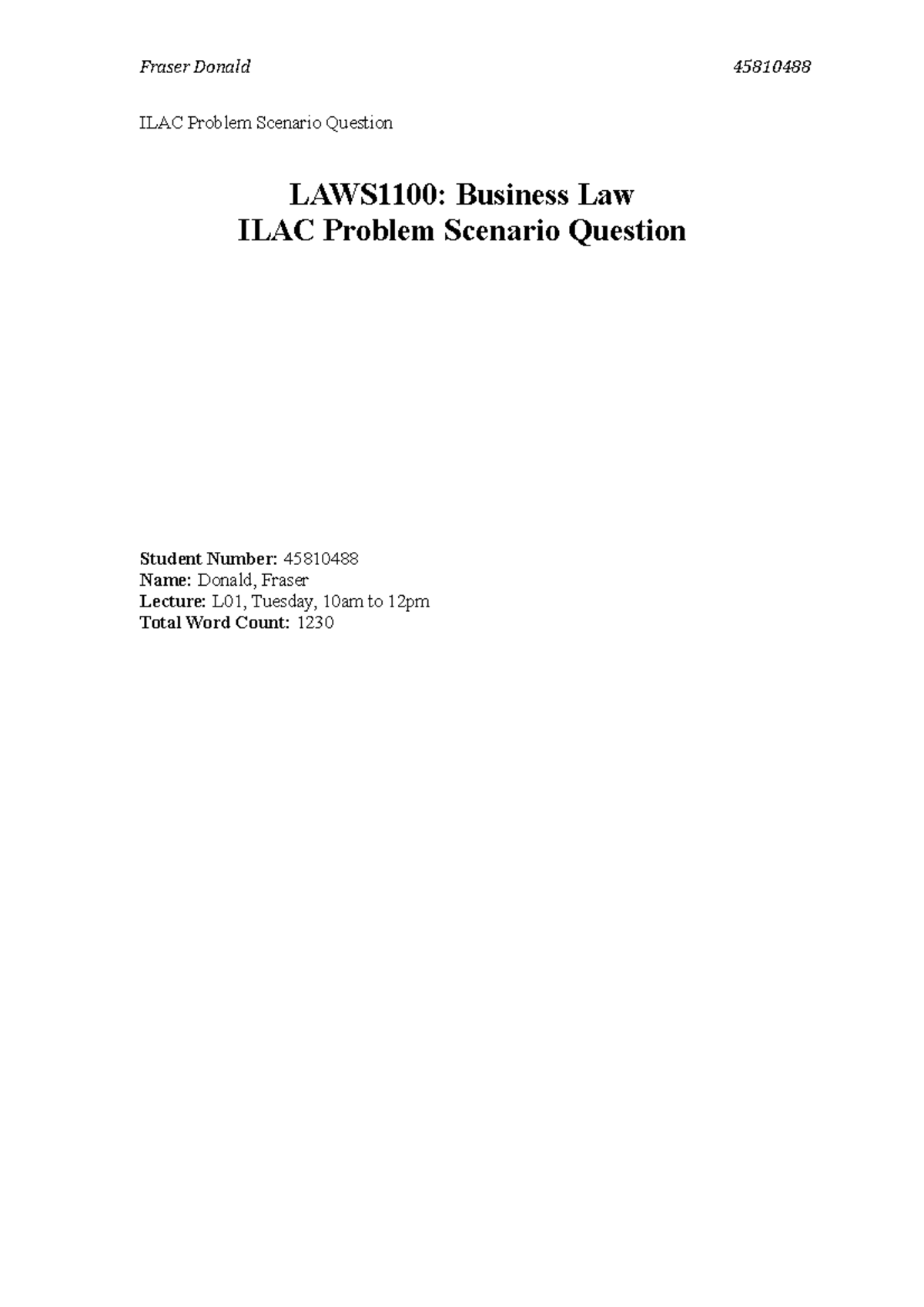 ILAC Problem Scenario Question - Fraser Donald ILAC Problem Scenario ...