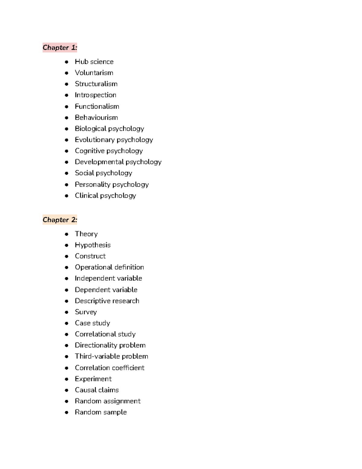 Psychology Vocabulary List - Chapter 1: Hub science Voluntarism ...