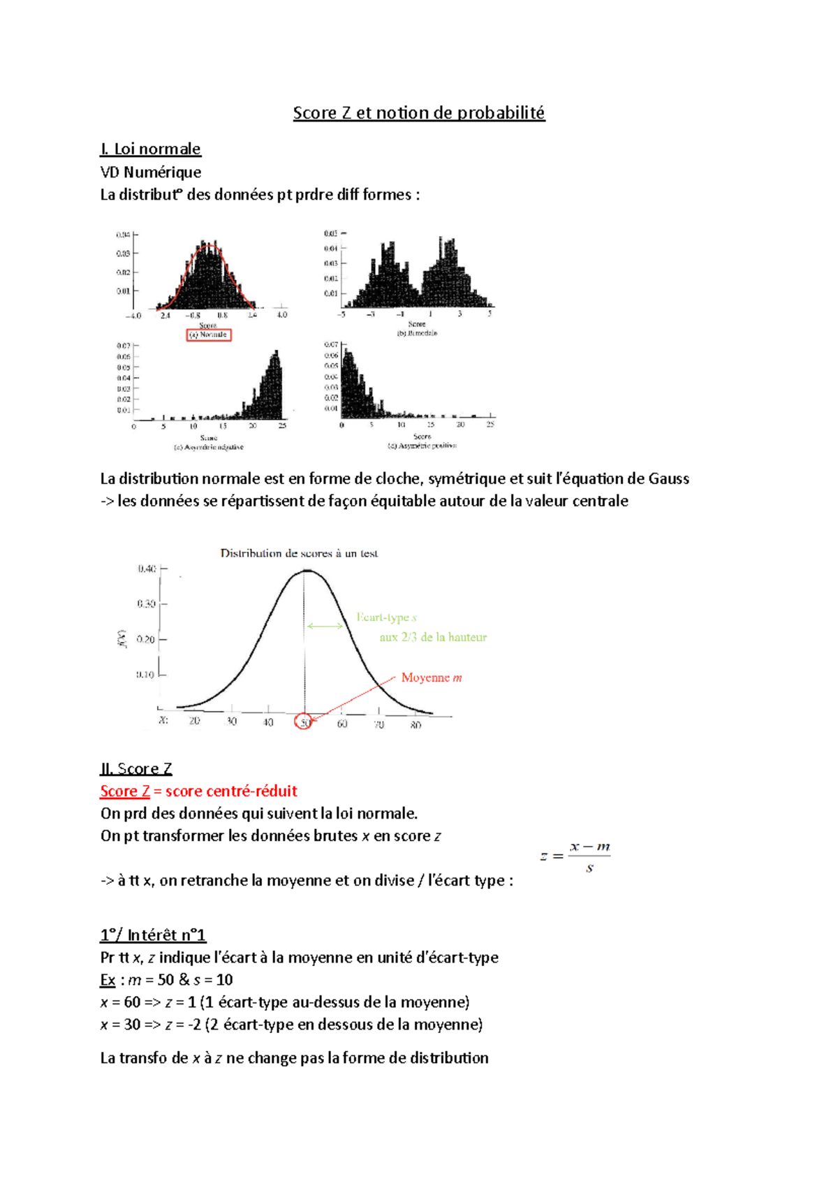 Score z et notion de probabilité - Loi normale VD Numérique La ...