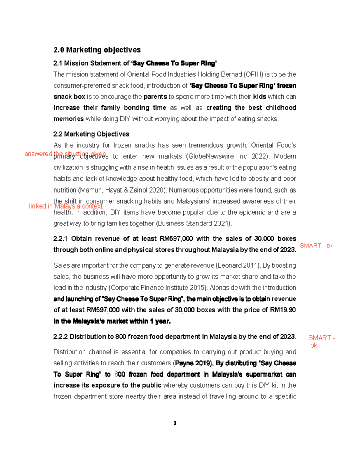 Sample - 3B - marketing - 2 Marketing objectives 2 Mission Statement of The mission statement of ...