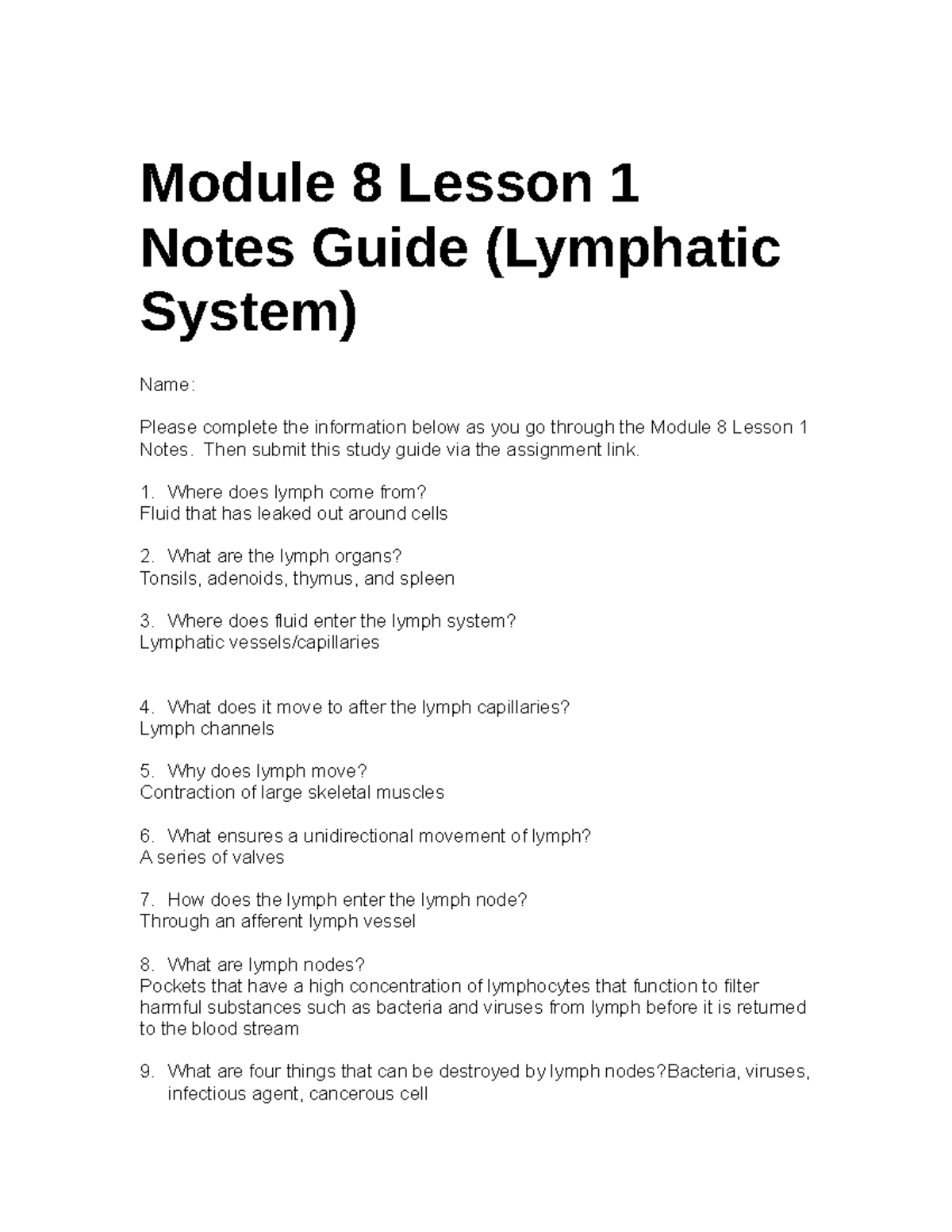 Copy of Module Eight Lesson One Notes Guide - Module 8 Lesson 1 Notes ...