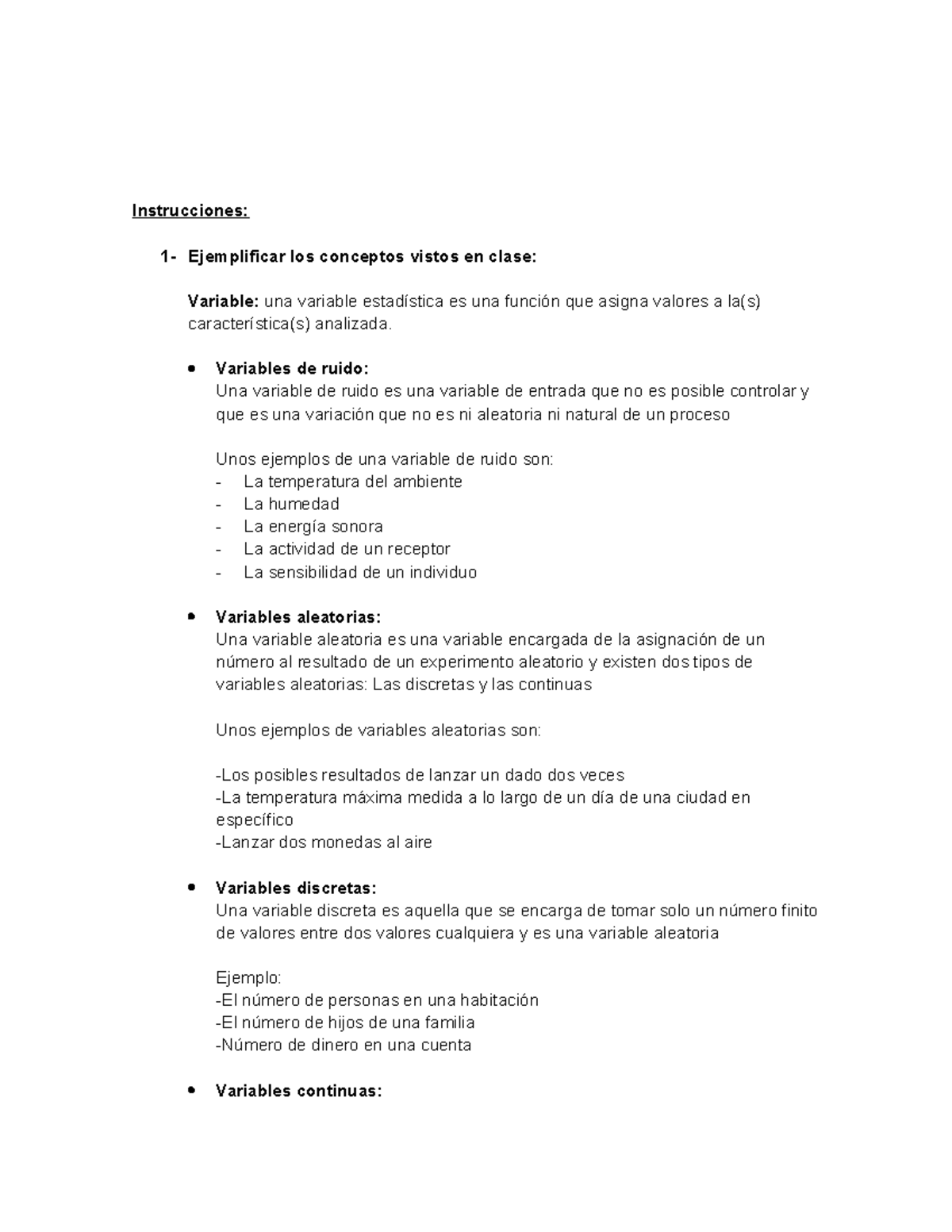 Act 1 diseño de experimentos - Instrucciones: 1- Ejemplificar los ...