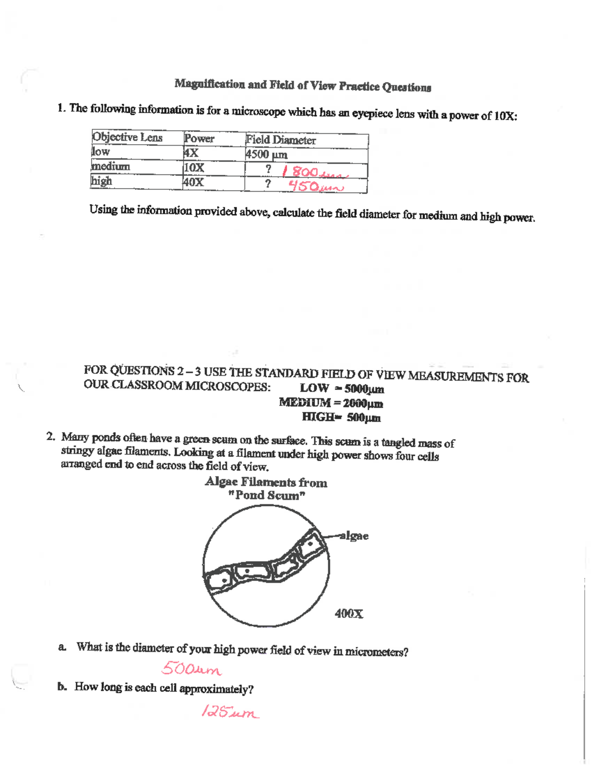 3.3 micro math xtra practice ans 1 - Magnification and Field of View ...