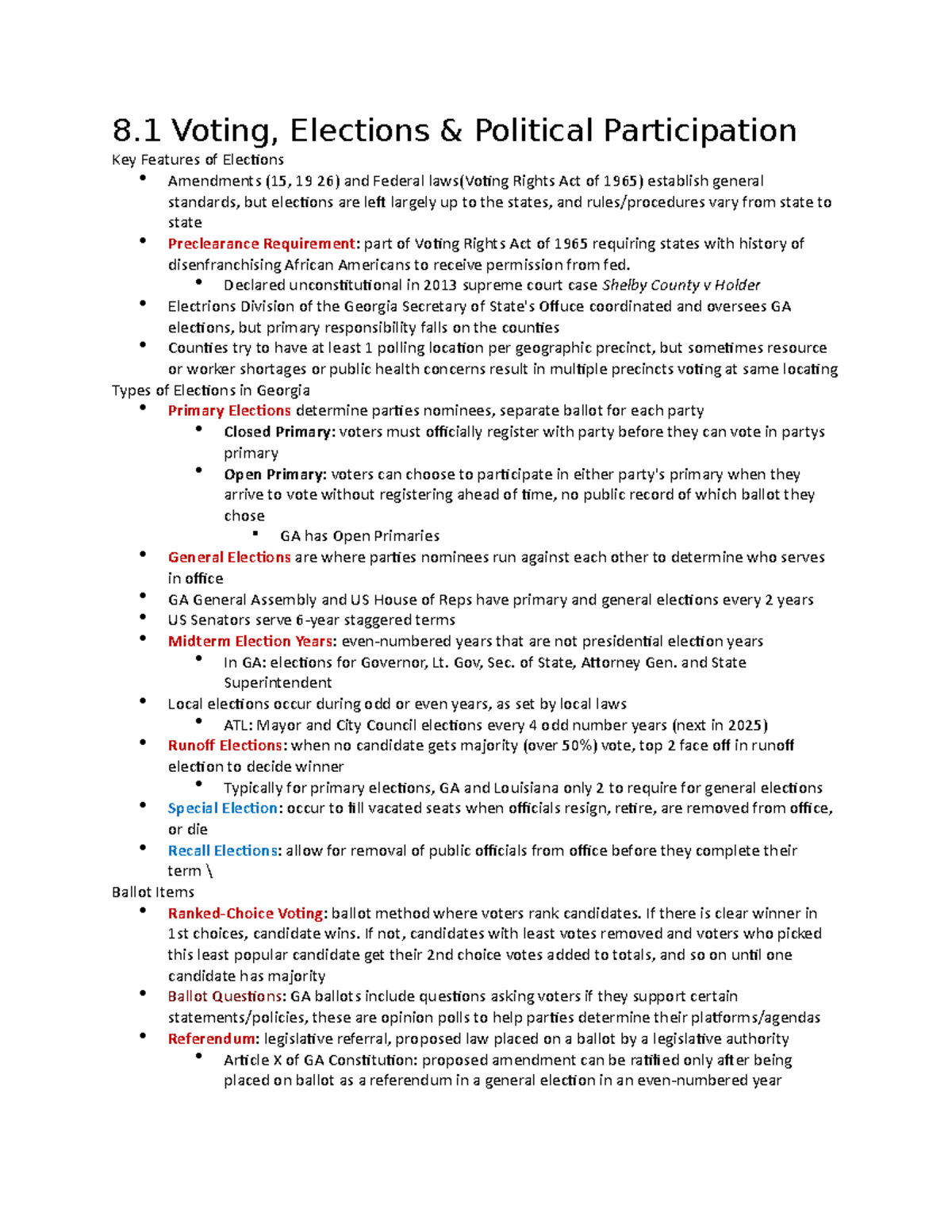 American Government Book Notes Chapter 8 - 8 Voting, Elections ...