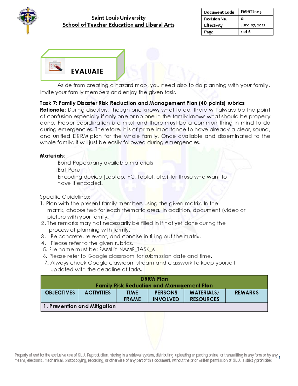 Module 3 - Evaluate - Property of and for the exclusive use of SLU ...