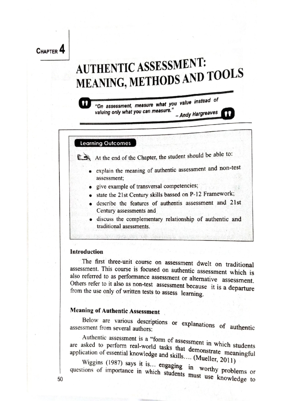 Chapter-4-assessment - CHAPTER 4 AUTHENTIC ASSESSMENT: MEANING, METHODS ...