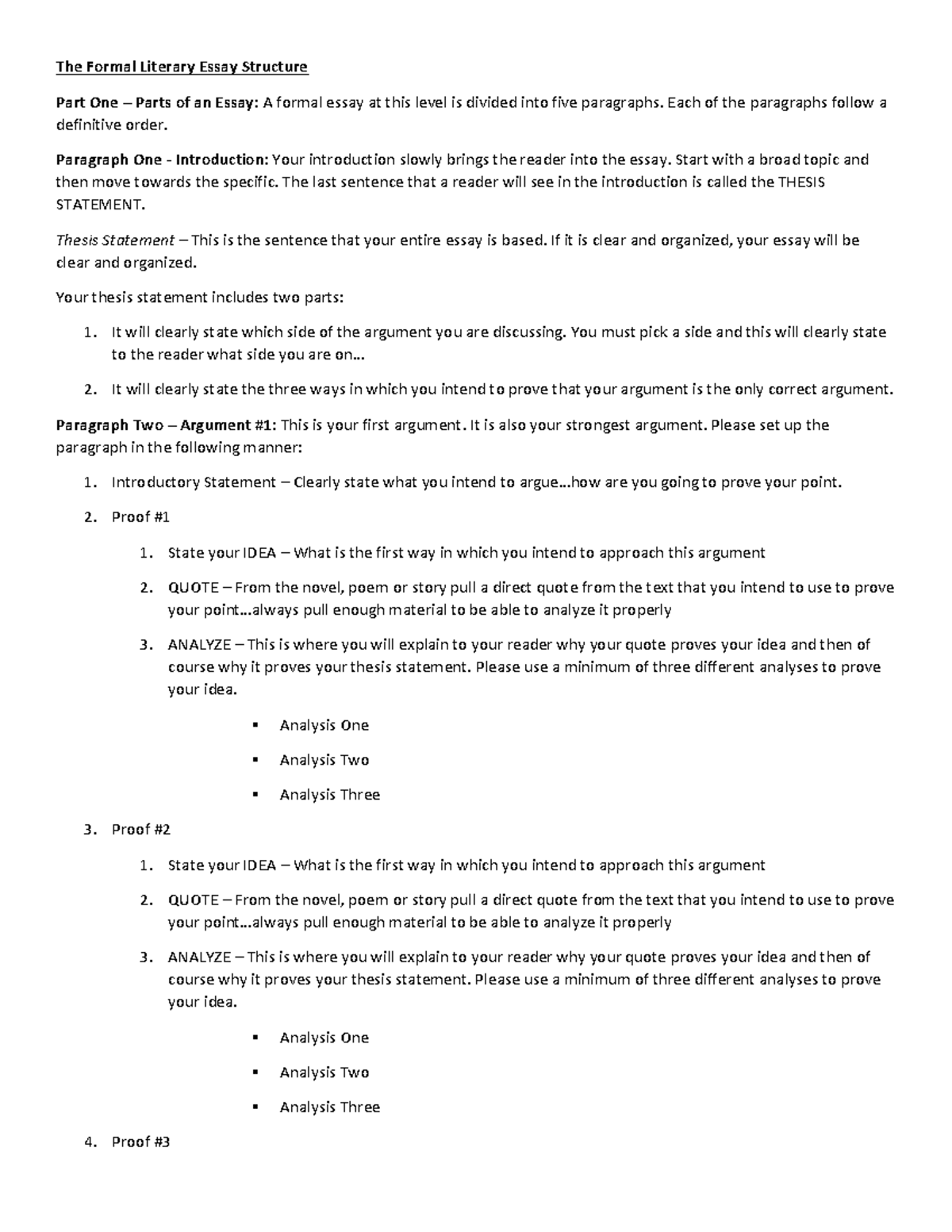 Essay Structure - The Formal Literary Essay Structure Part One – Parts ...