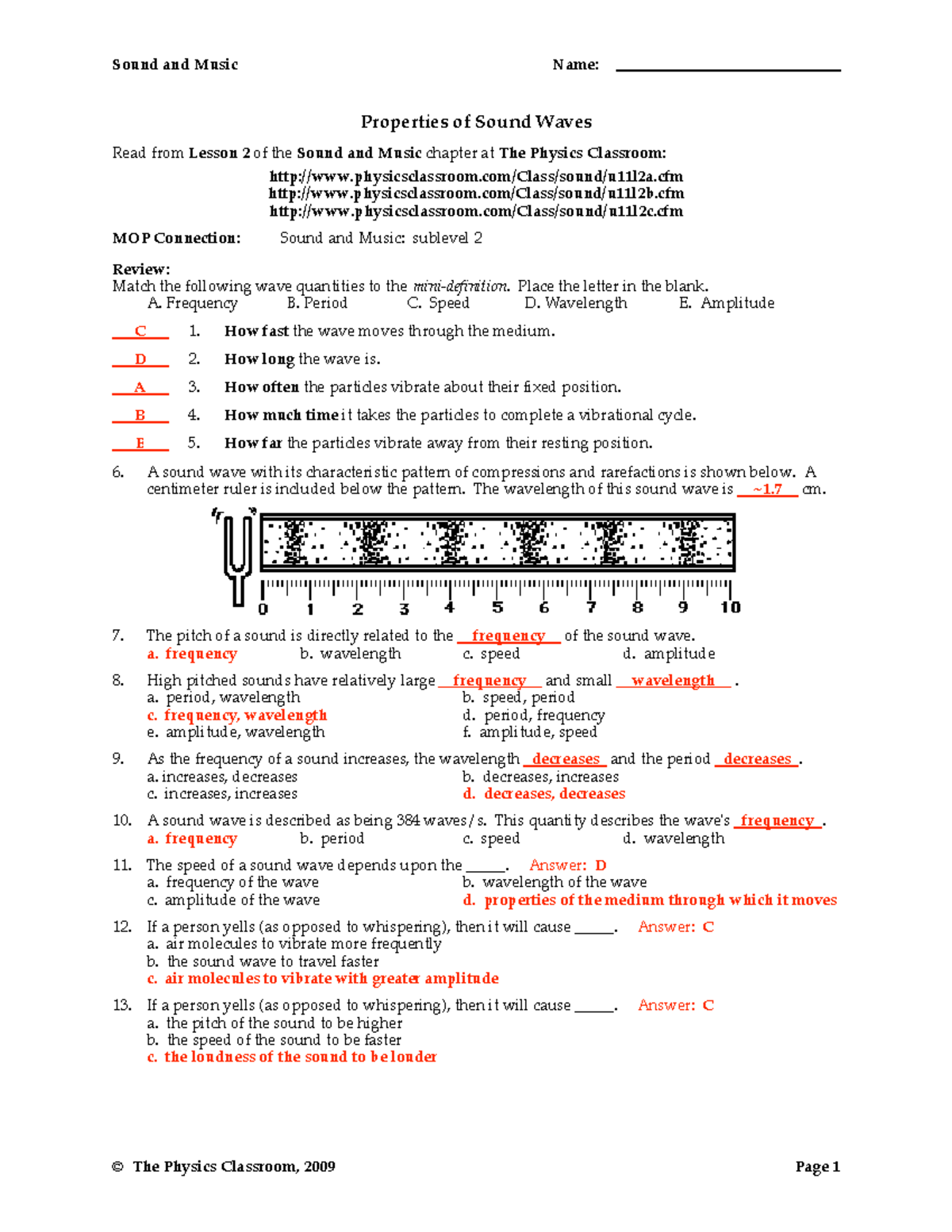 Sound answers - Lenses Virtual Lab - Sound and Music Name: © The ...