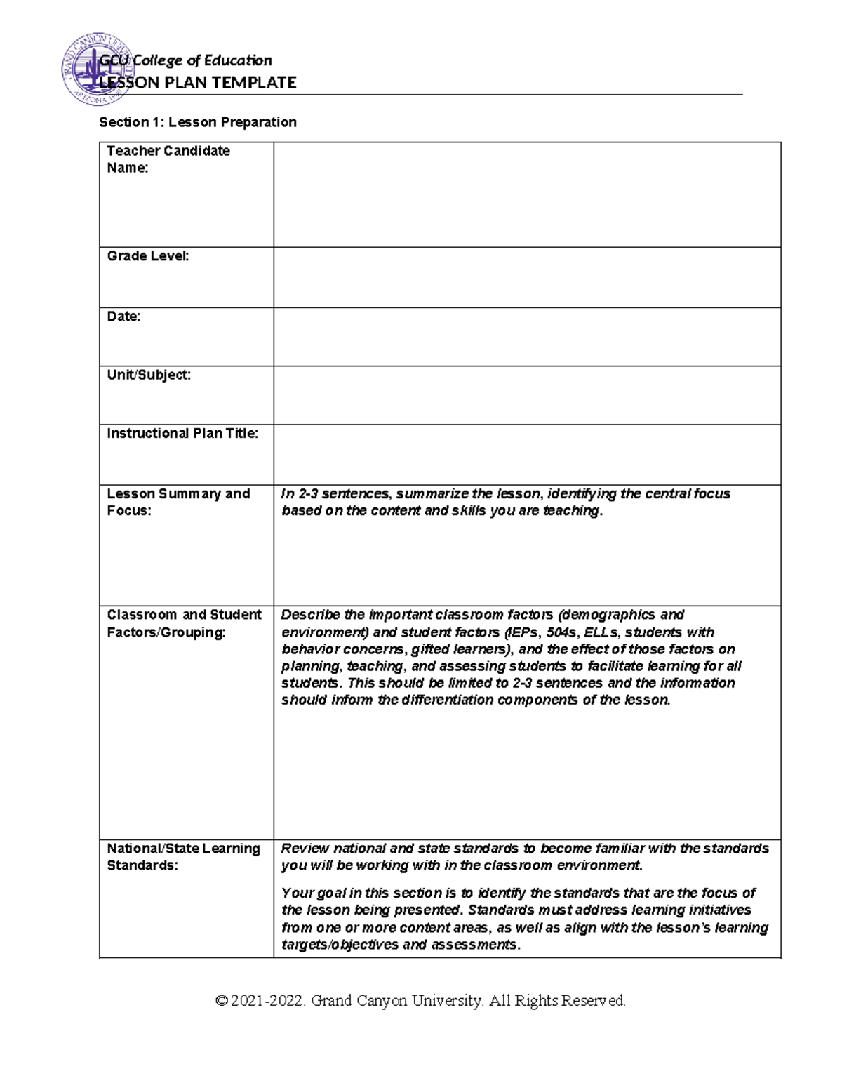 Coe lesson plan template - LESSON PLAN TEMPLATE Section 1: Lesson ...