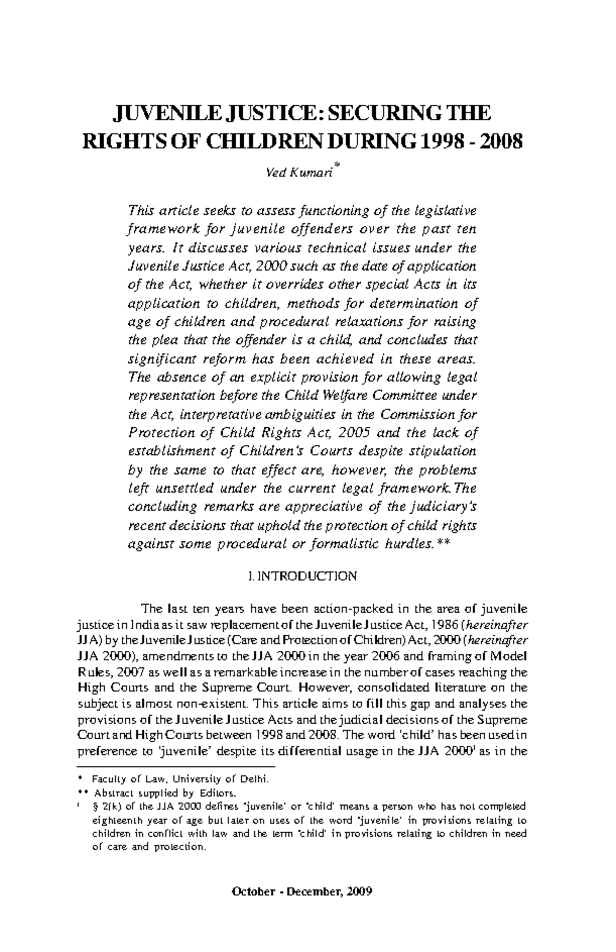 Ved-kumari - I need it for notes - SECURING JUVENILE JUSTICE 557 ...