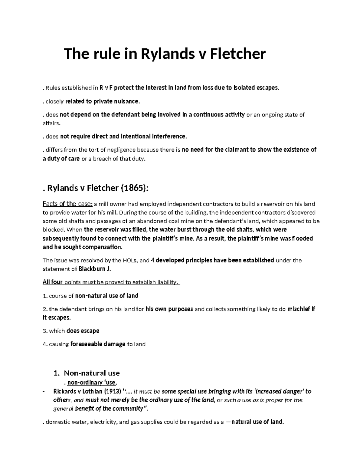 The rule in Rylands v Fletcher - Rules established in R v F protect the ...
