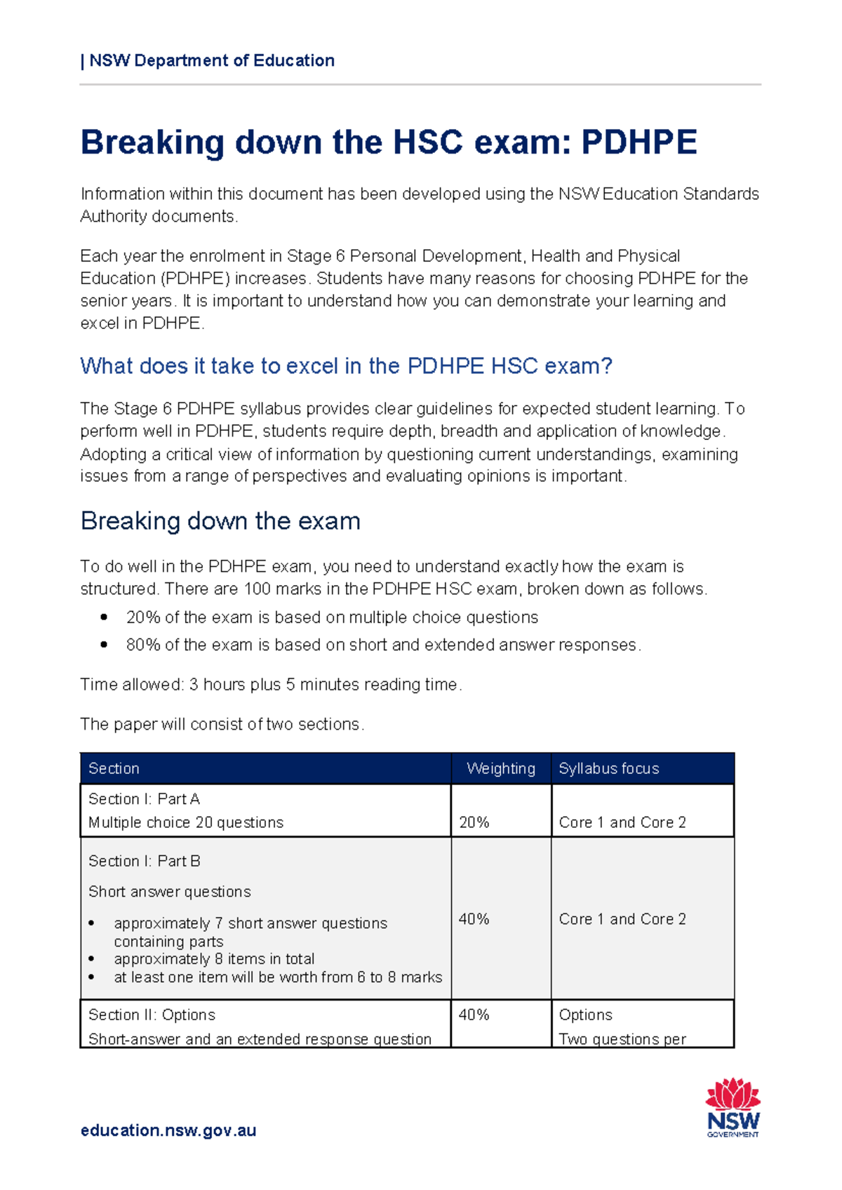 Pdhpe hsc exam s6 - | NSW Department of Education Breaking down the HSC ...