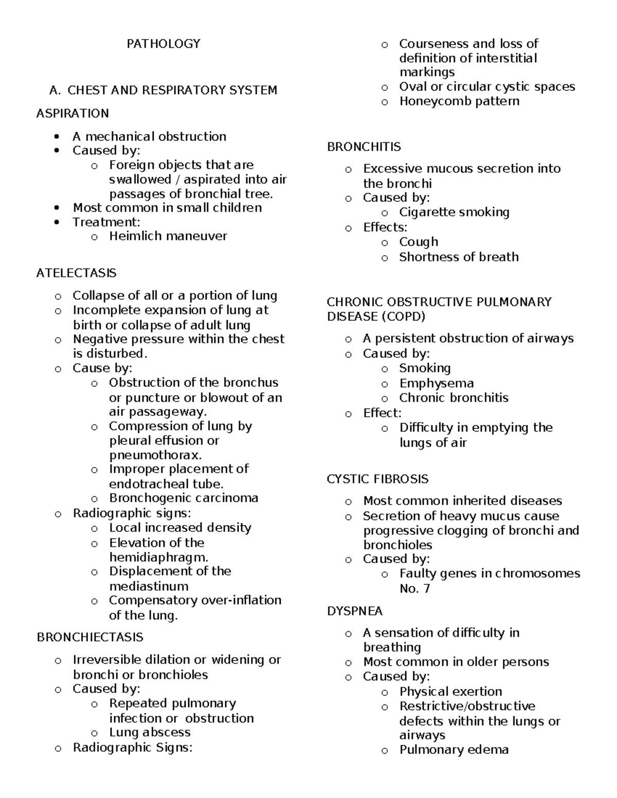 Pathology - PATHOLOGY A. CHEST AND RESPIRATORY SYSTEM ASPIRATION A ...
