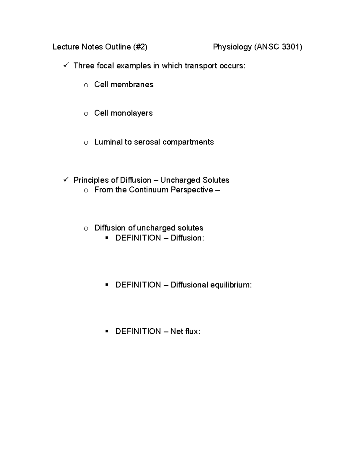 Lecture Notes Outline 2 - (You will have to do calculations using this ...