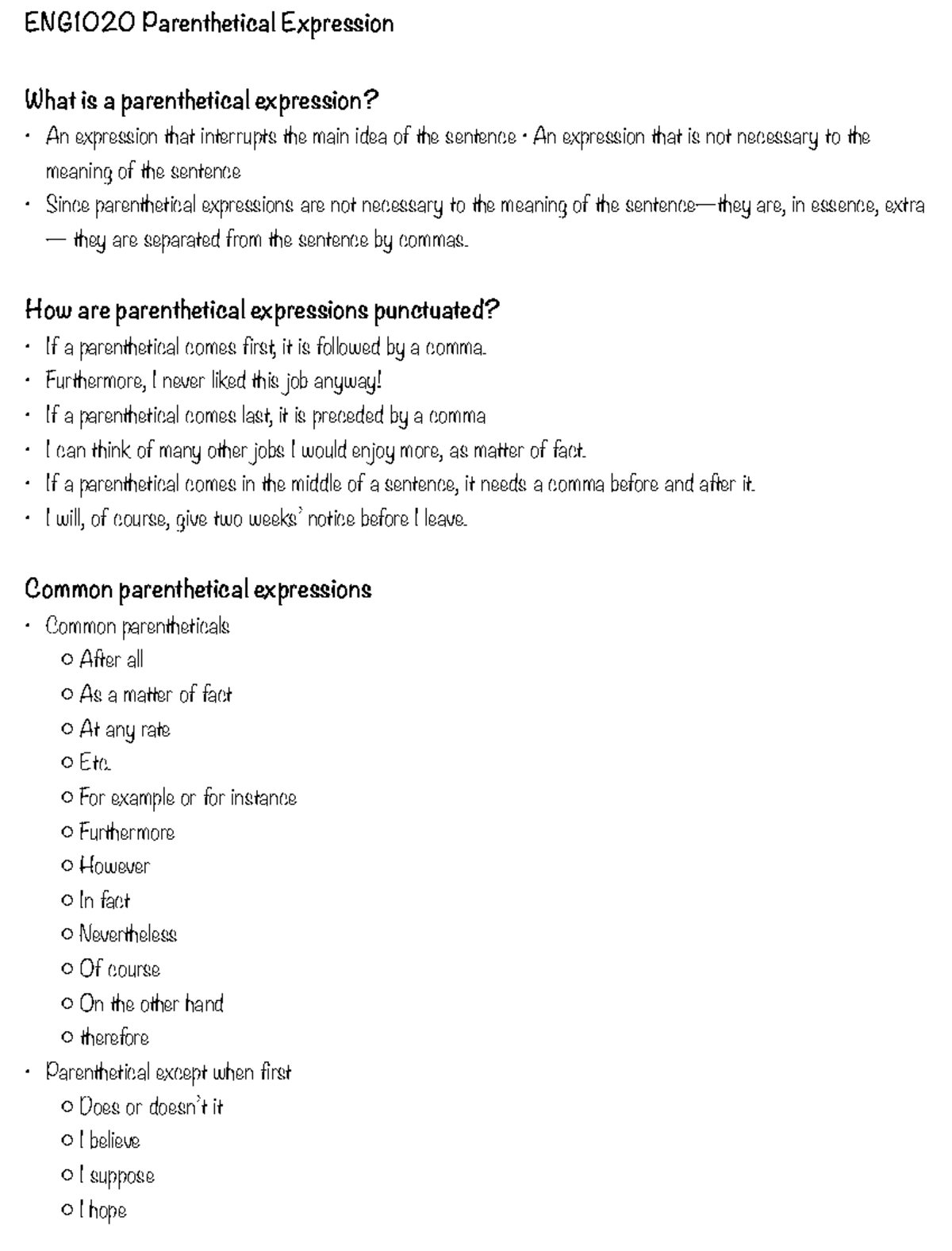 ENG1020 Parenthetical Expression - How are parenthetical expressions ...