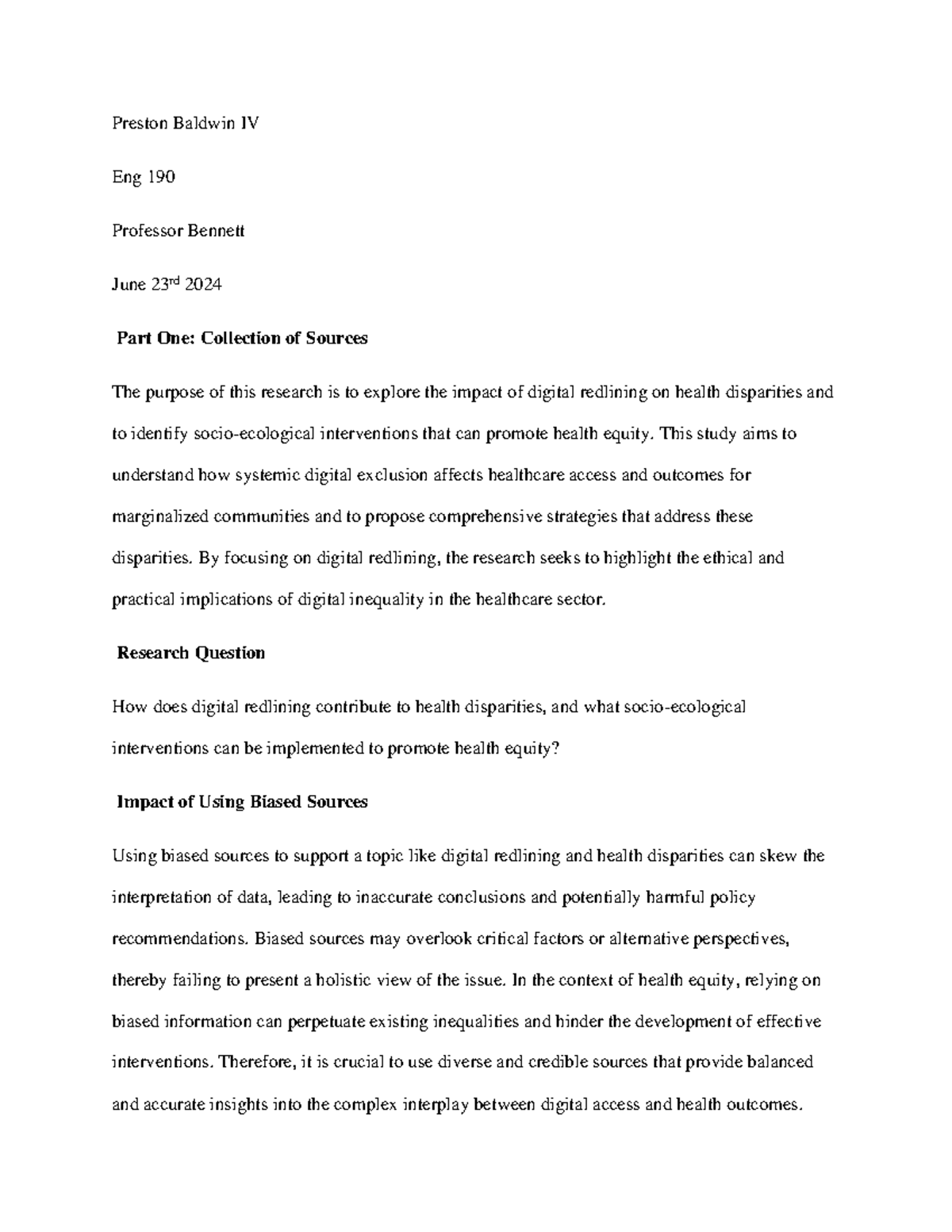 Eng 190 Final Project - Preston Baldwin IV Eng 190 Professor Bennett ...