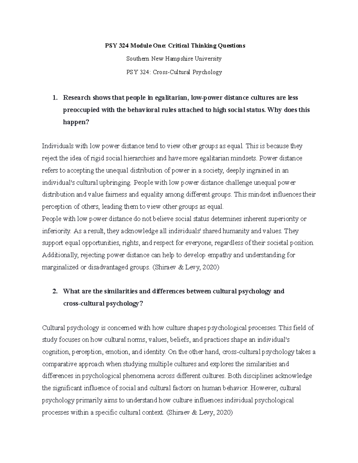 PSY 324 Module One Critical Thinking Questions-2 - PSY 324 Module One ...