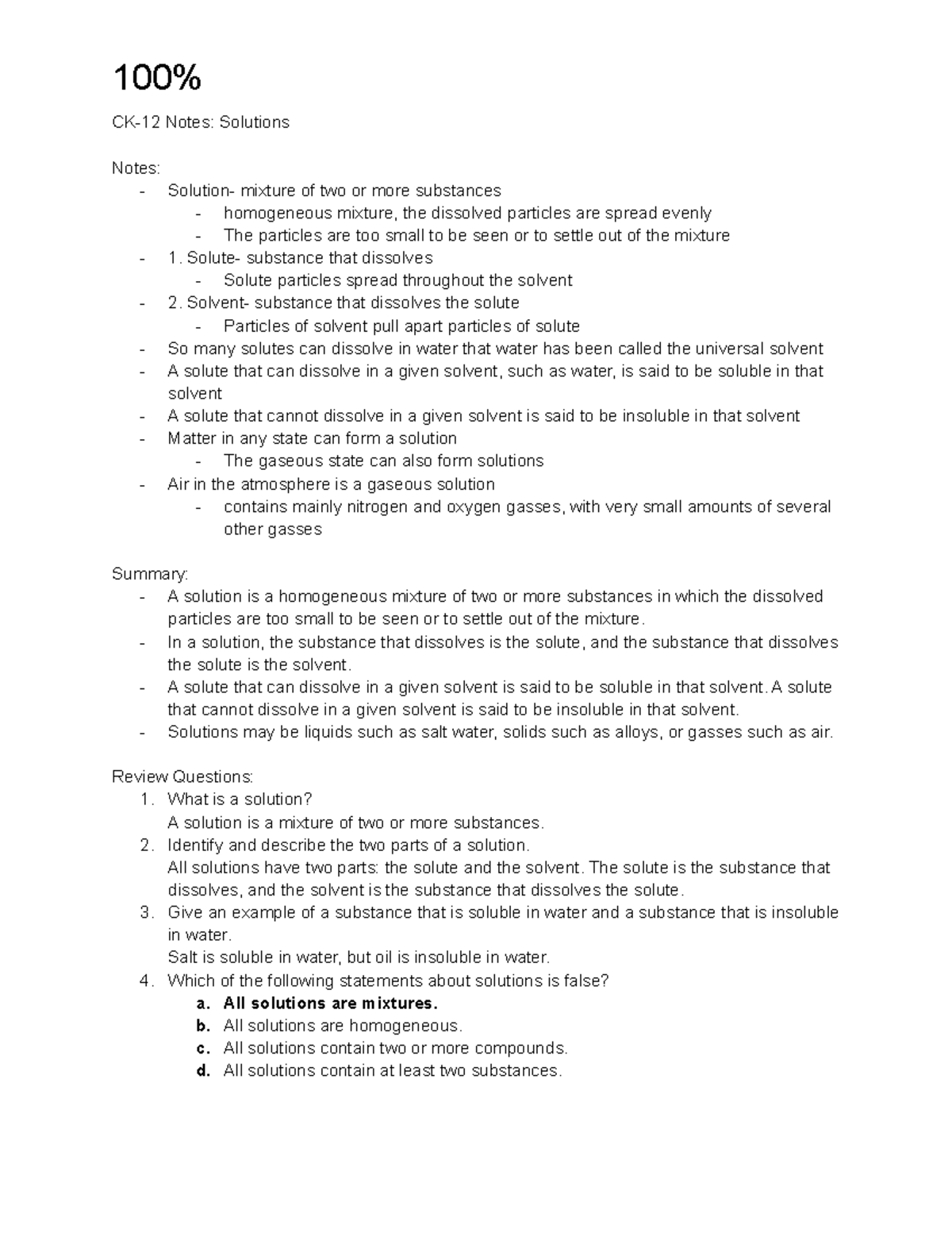 Ck12- 1. Solutions 2. Saturated and Unsaturated 3. Solubility 4 ...