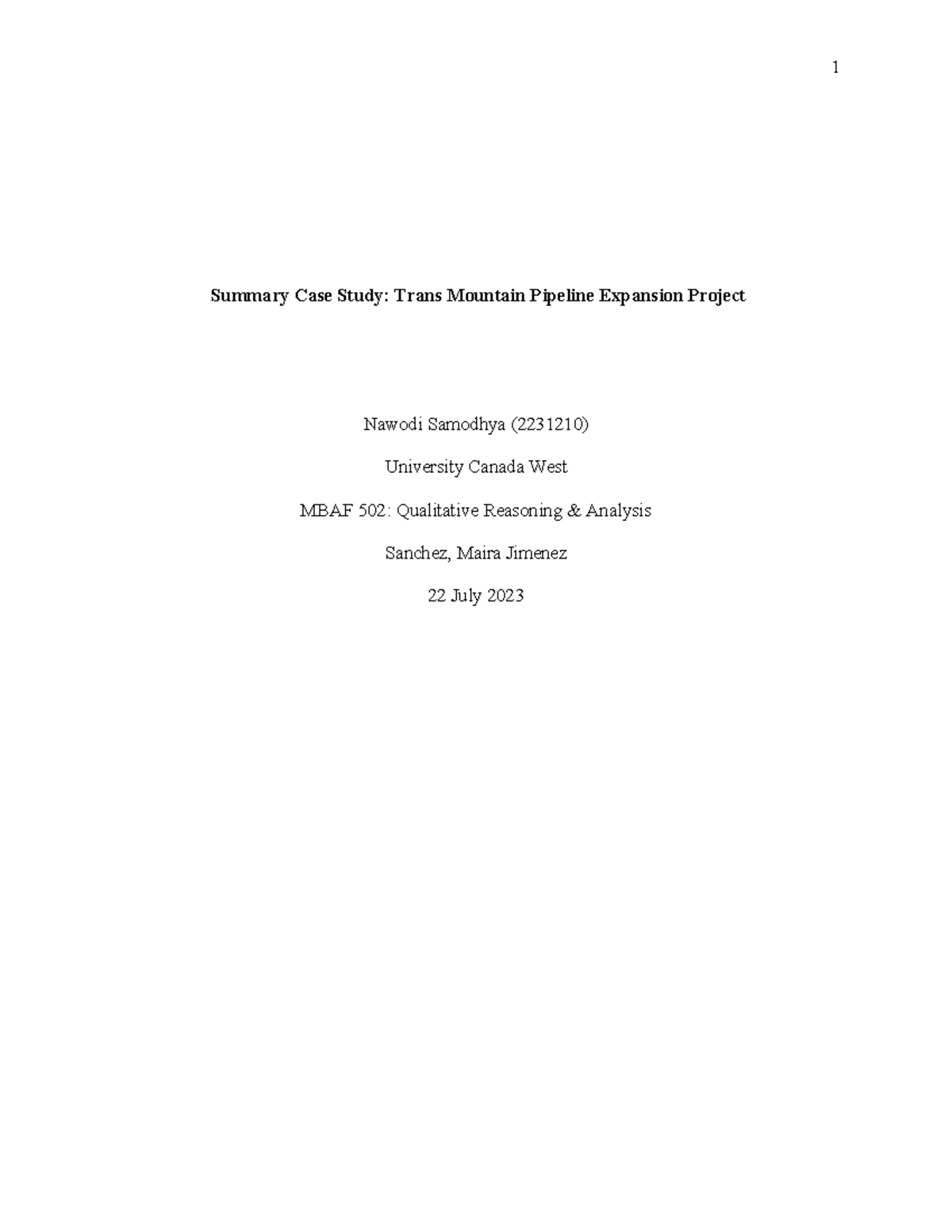 Asynchronous Task - Weekly tasks - Summary Case Study: Trans Mountain Pipeline Expansion Project ...