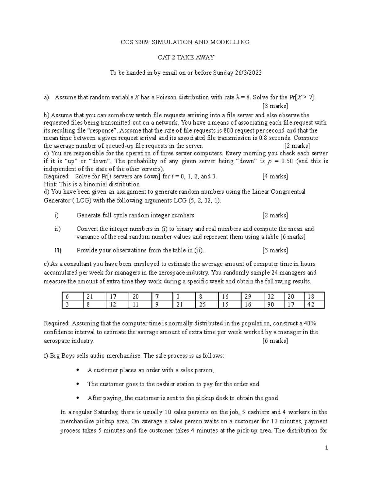 CCS 3209 Simulation and Modelling CAT 2 Take away - CCS 3209: SIMULATION AND MODELLING CAT 2 ...