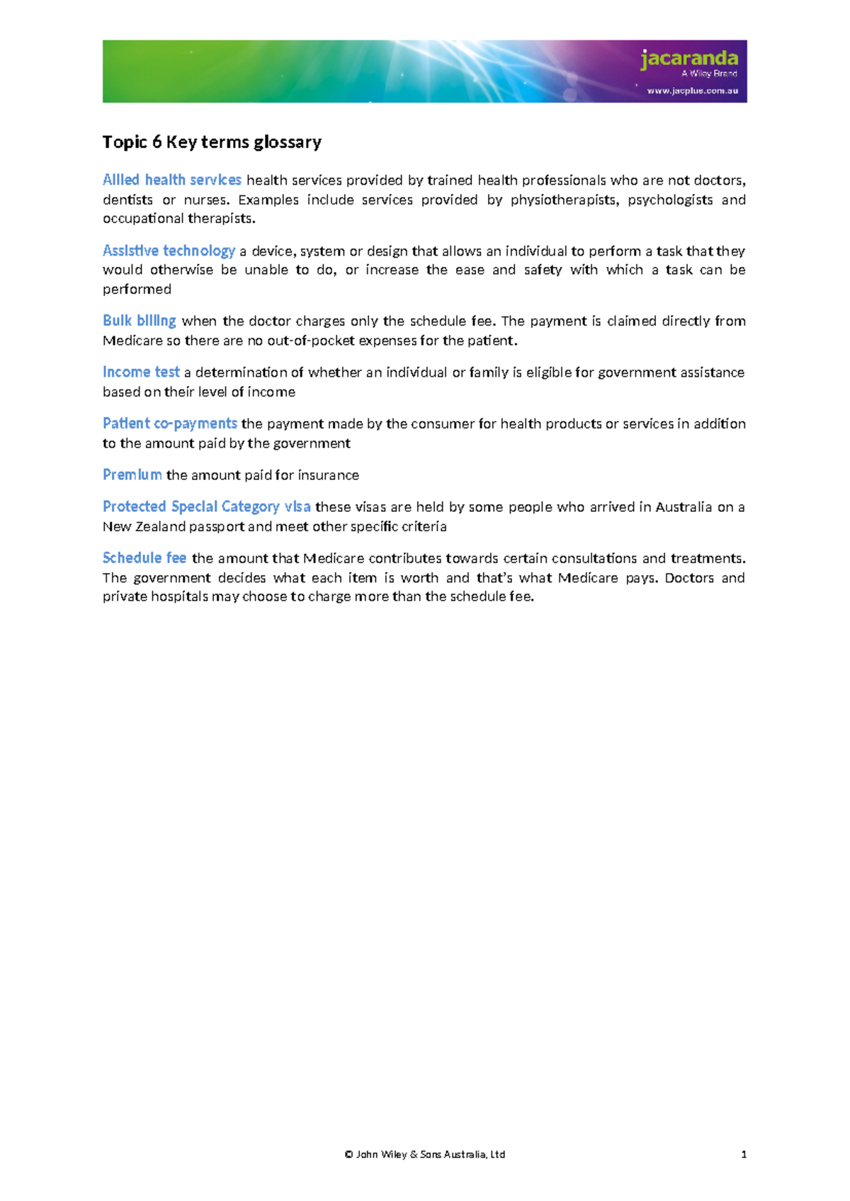 Doc-36128 - Glossary of Terms - Topic 6 Key terms glossary Allied health services health ...