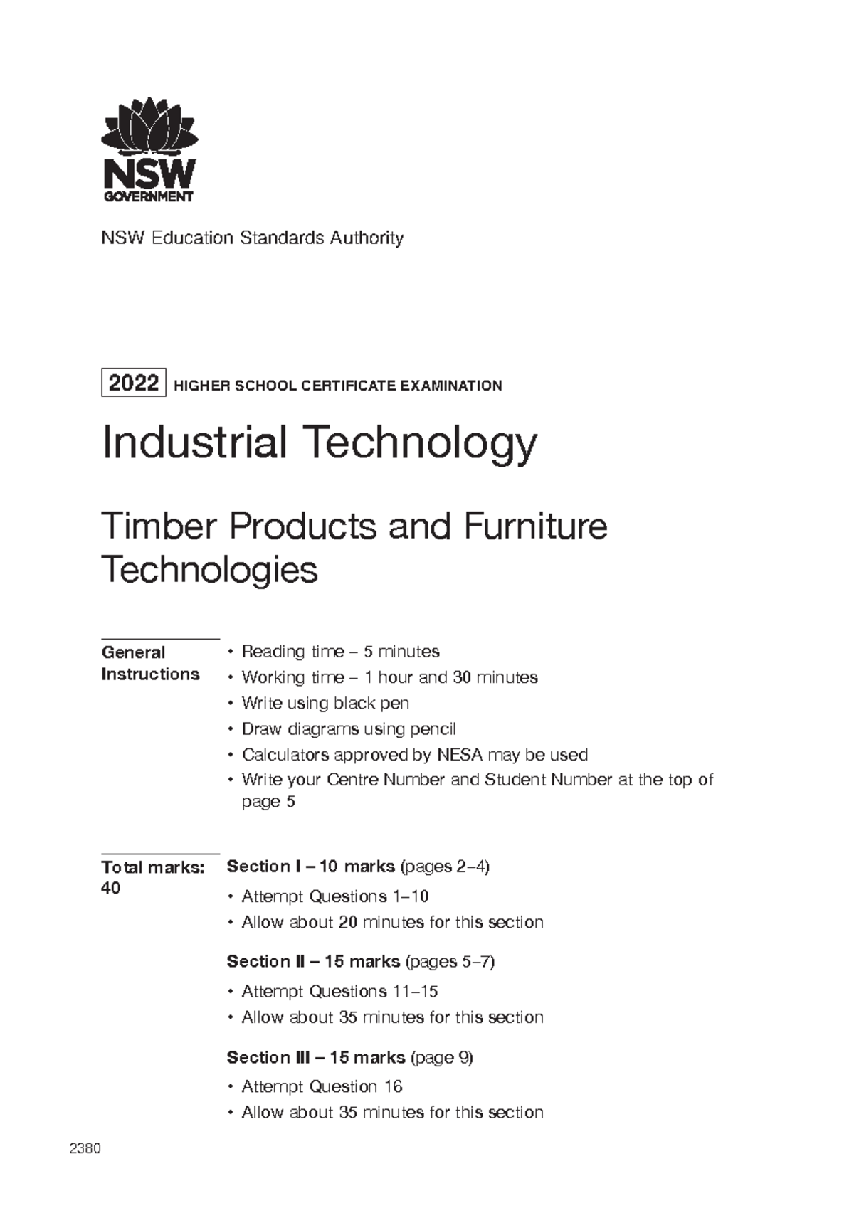 2022 HSC Industrial Technology Timber - NSW Education Standards ...