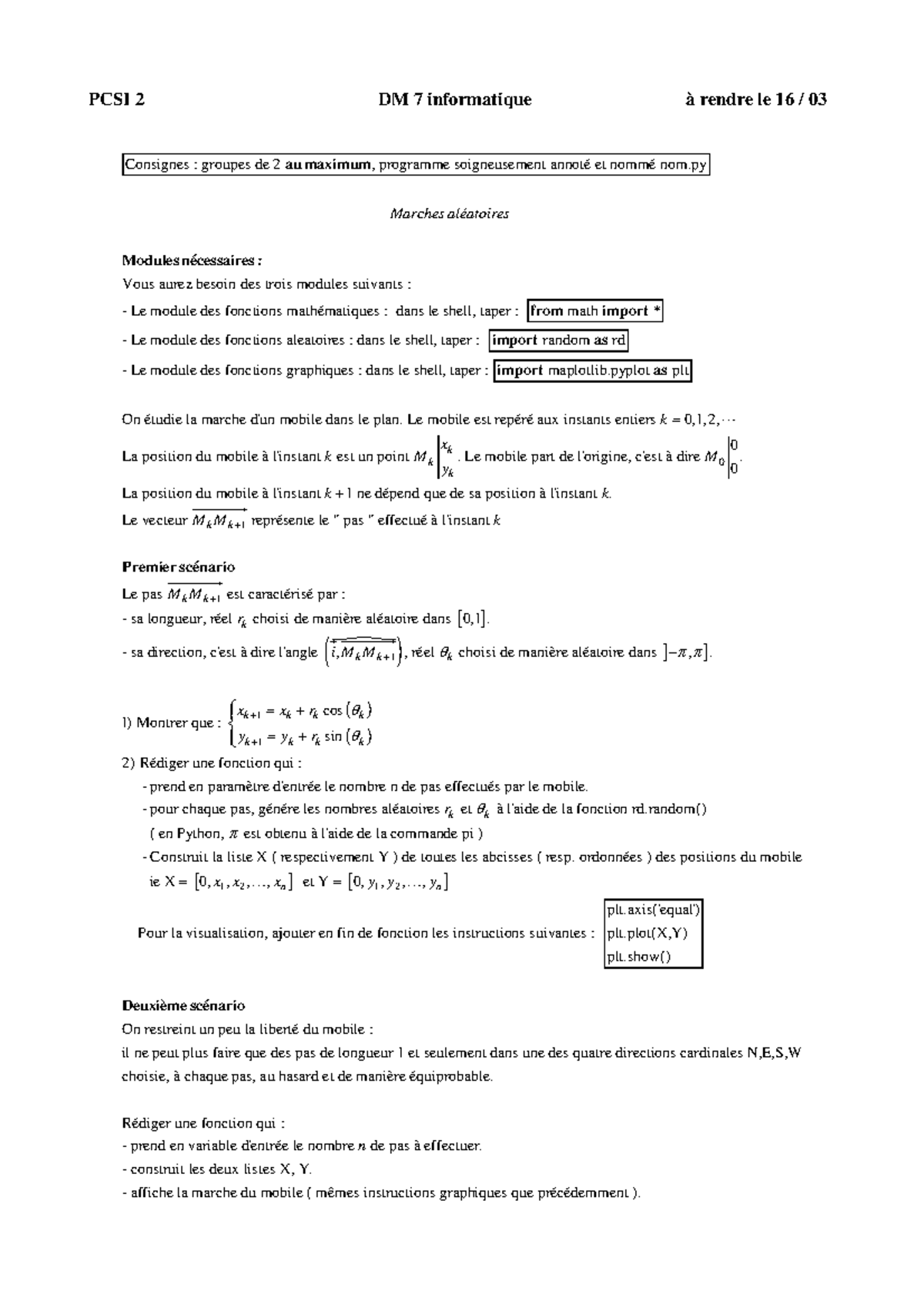 DM programmation Python - PCSI 2 DM 7 informatique à rendre le 16 / 03 ...