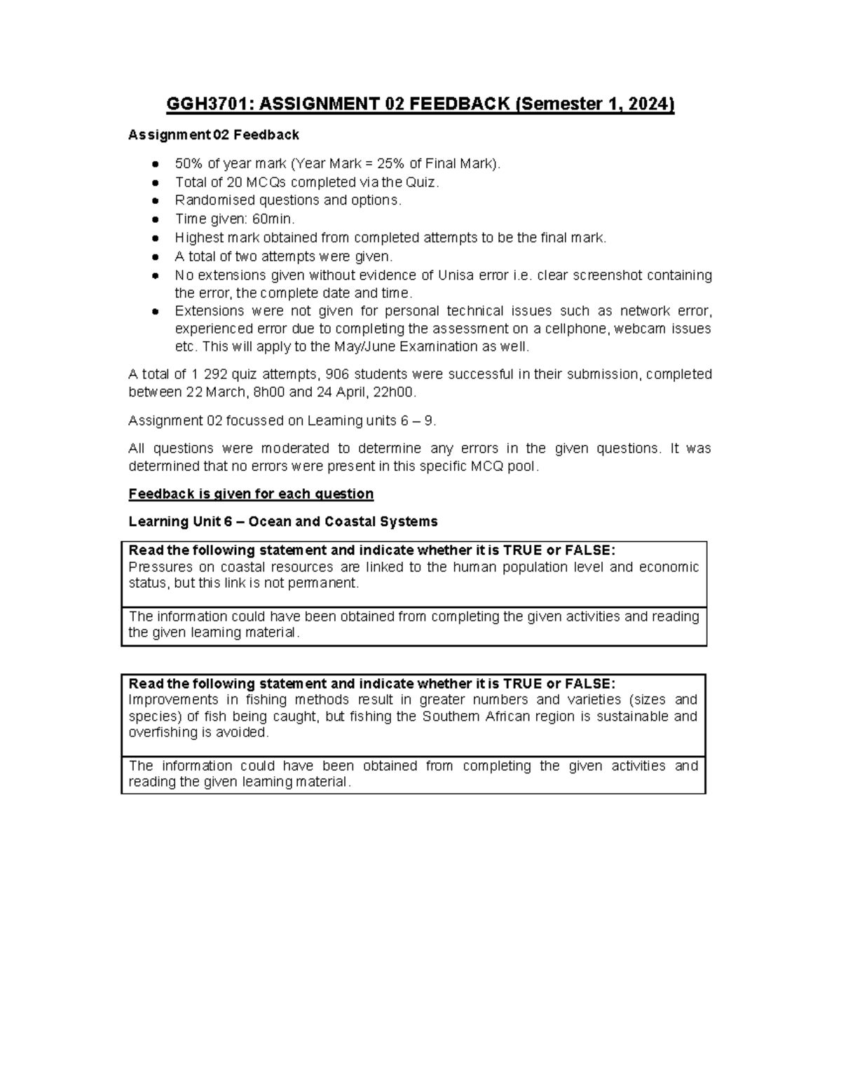 GGH3701 - S1 A2 Feedback - GGH3701: ASSIGNMENT 02 FEEDBACK (Semester 1 ...