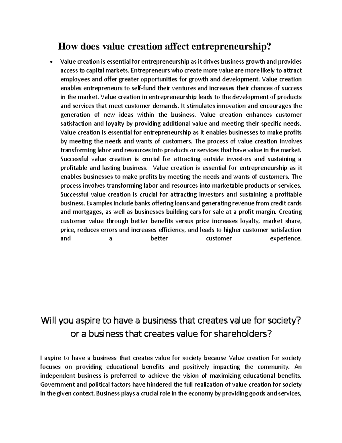 How does value creation affect entrepreneurship? - Entrepreneurs who ...