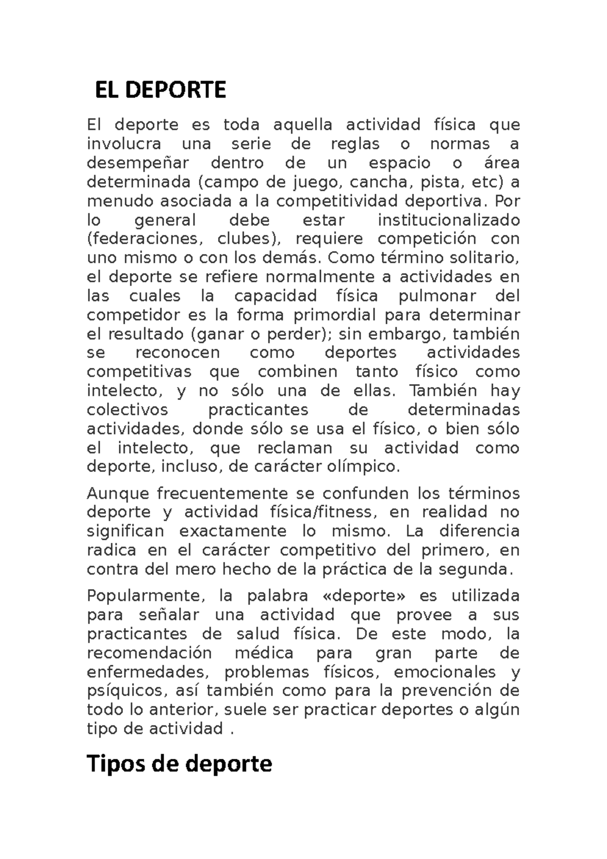 EL Deporte - es una practica - EL DEPORTE El deporte es toda aquella ...