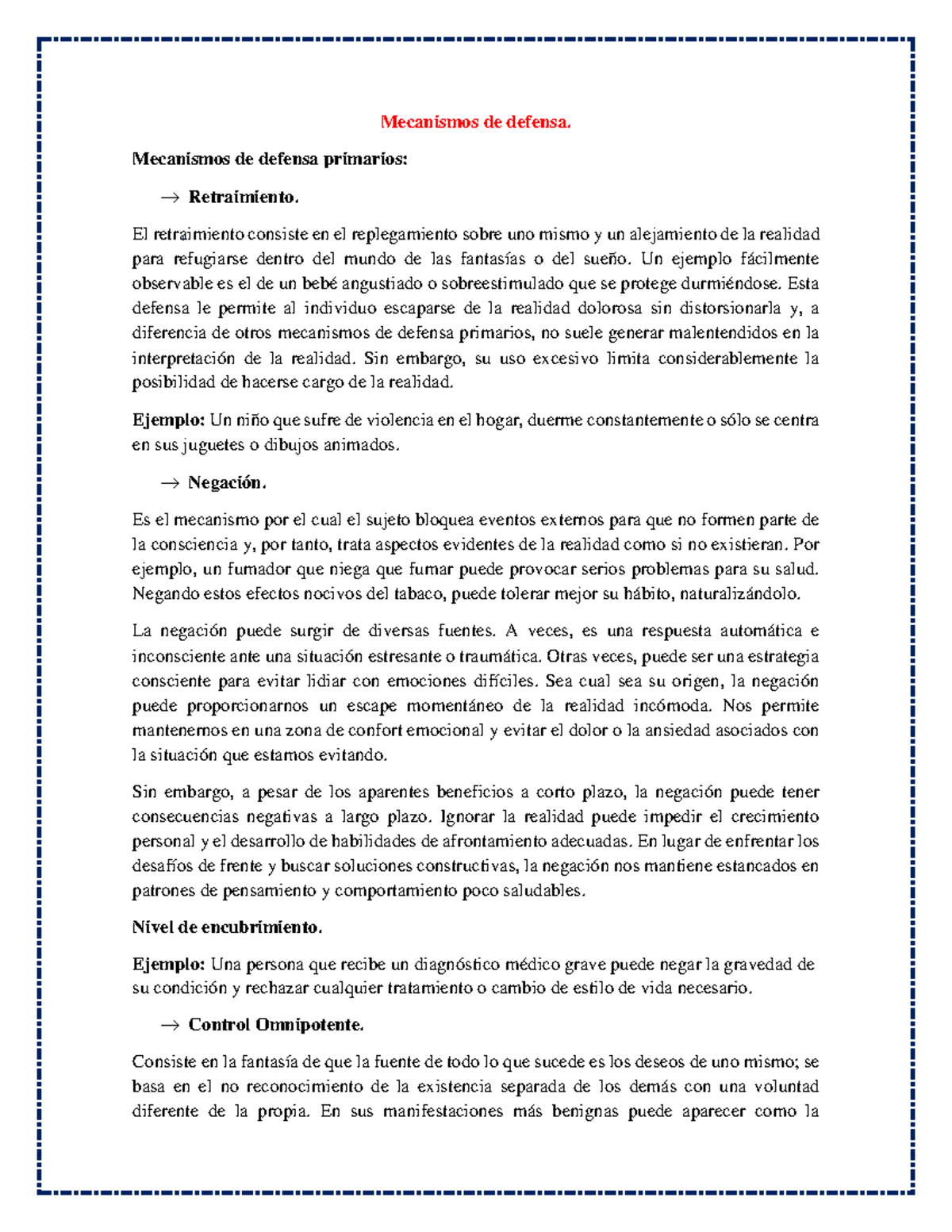Mecanismos de defensa - Mecanismos de defensa primarios: Retraimiento ...