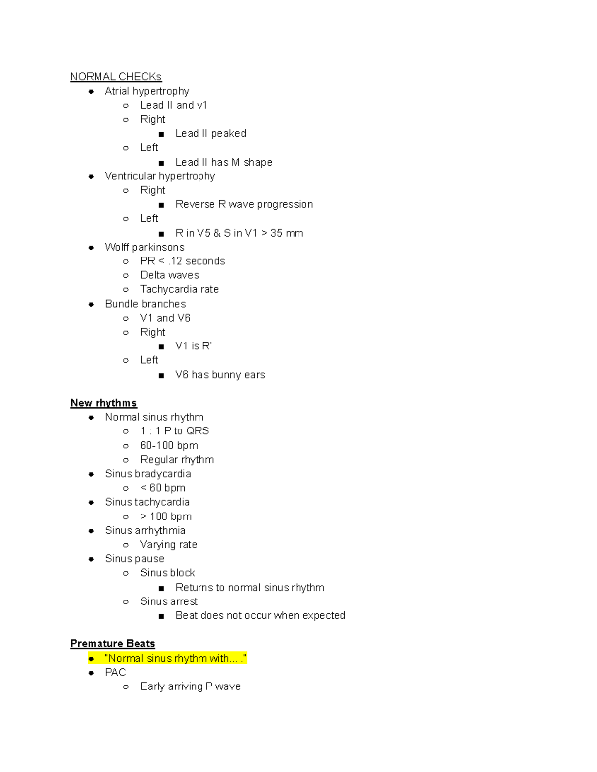 Ecg exam 2 - notes for exam 2 with help on certain arrythmias - NORMAL ...