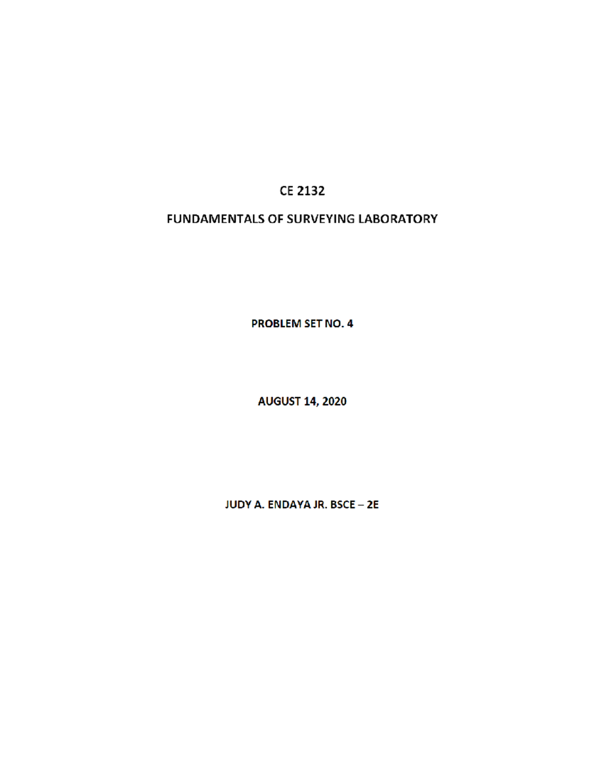 Problem Set No. 4 - Fundamentals of Surveying - Warning: TT: undefined function: 32 - Studocu